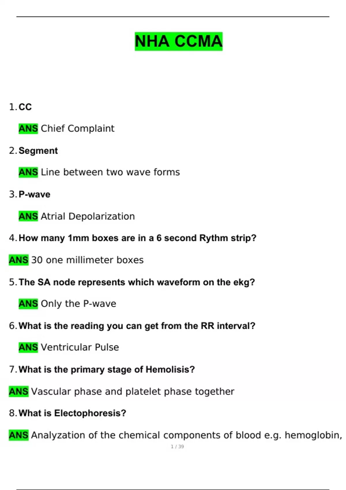 NHA CCMA EXAM questions & Answers 2024 ( A+ GRADED 100% VERIFIED) - NHA ...