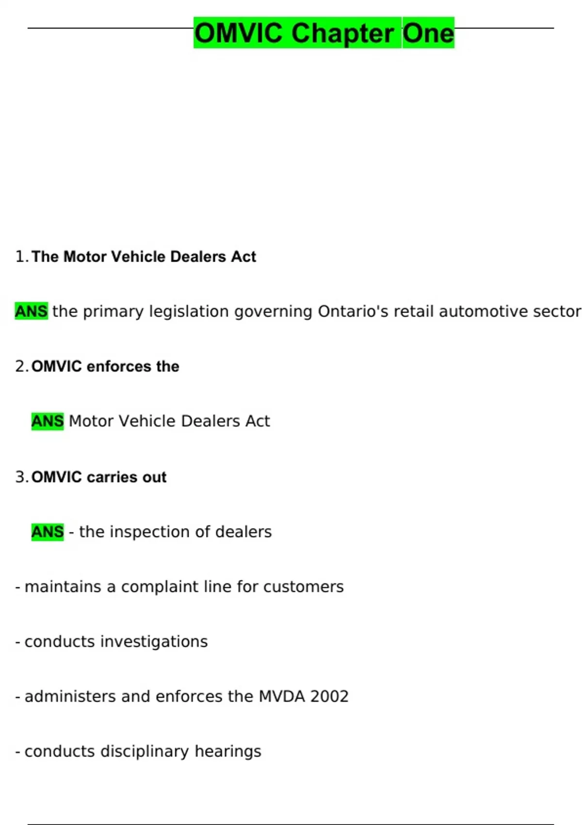 OMVIC Chapter 1 questions & Answers 2024 ( A+ GRADED 100% VERIFIED ...