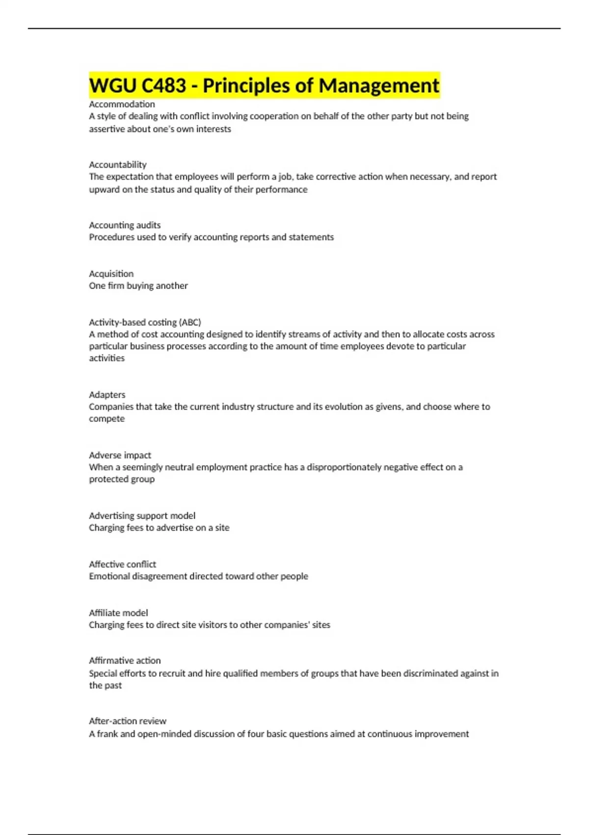 WGU C483 - Principles of Management - WGU C483 - Principles of ...