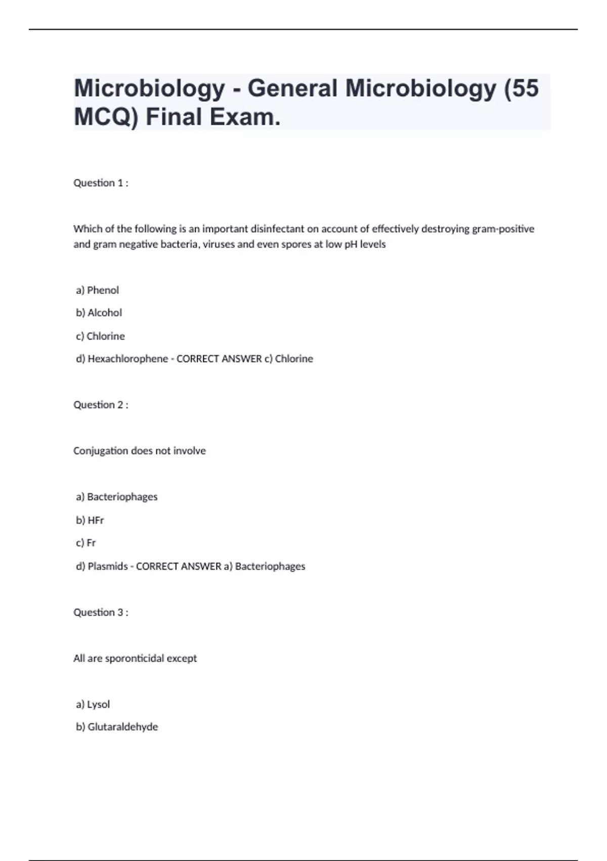 Microbiology - General Microbiology (55 MCQ) Final Exam. - Microbiology - Stuvia US
