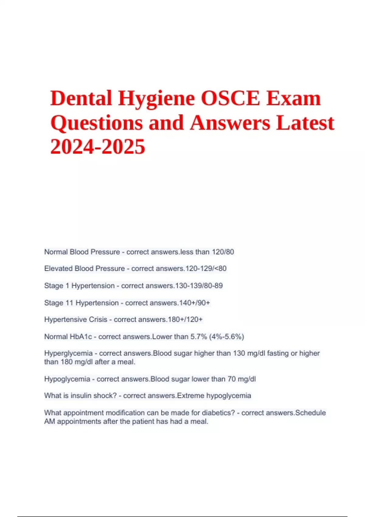 Dental Hygiene OSCE Exam Questions and Answers Latest | VERIFIED ...
