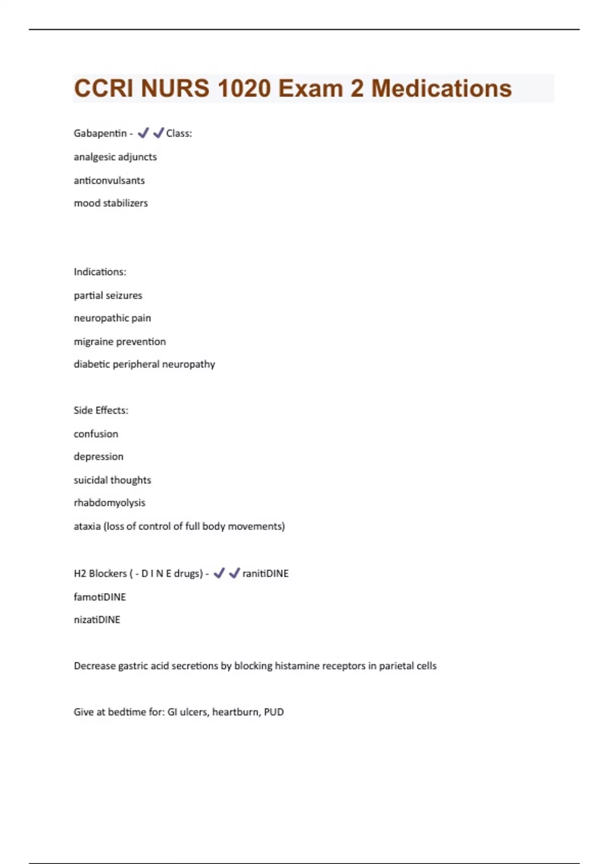 CCRI NURS 1020 Exam 2 Medications Questions And Answers Graded A+ ...