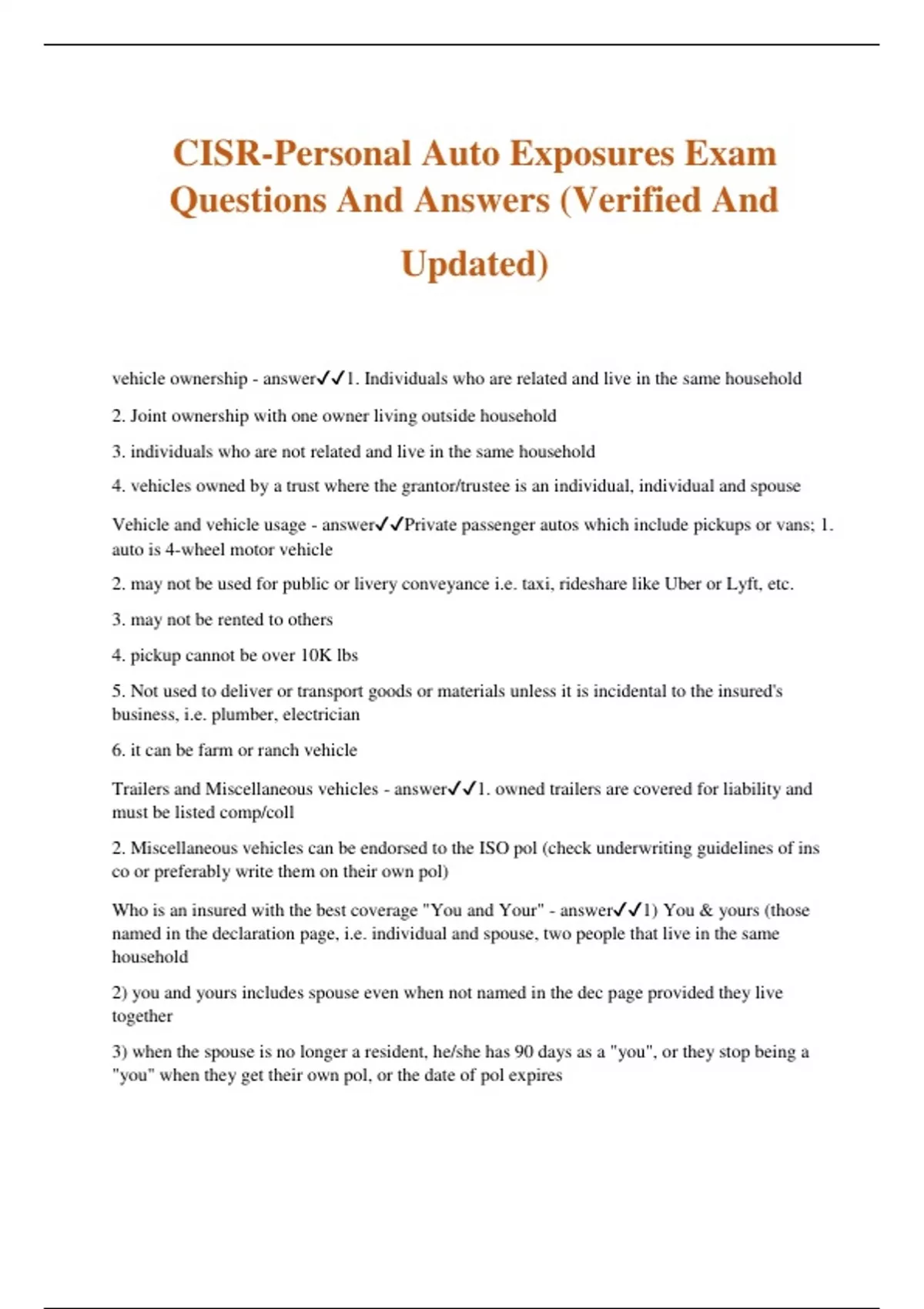 CISR-Personal Auto Exposures Exam Questions And Answers (Verified And ...