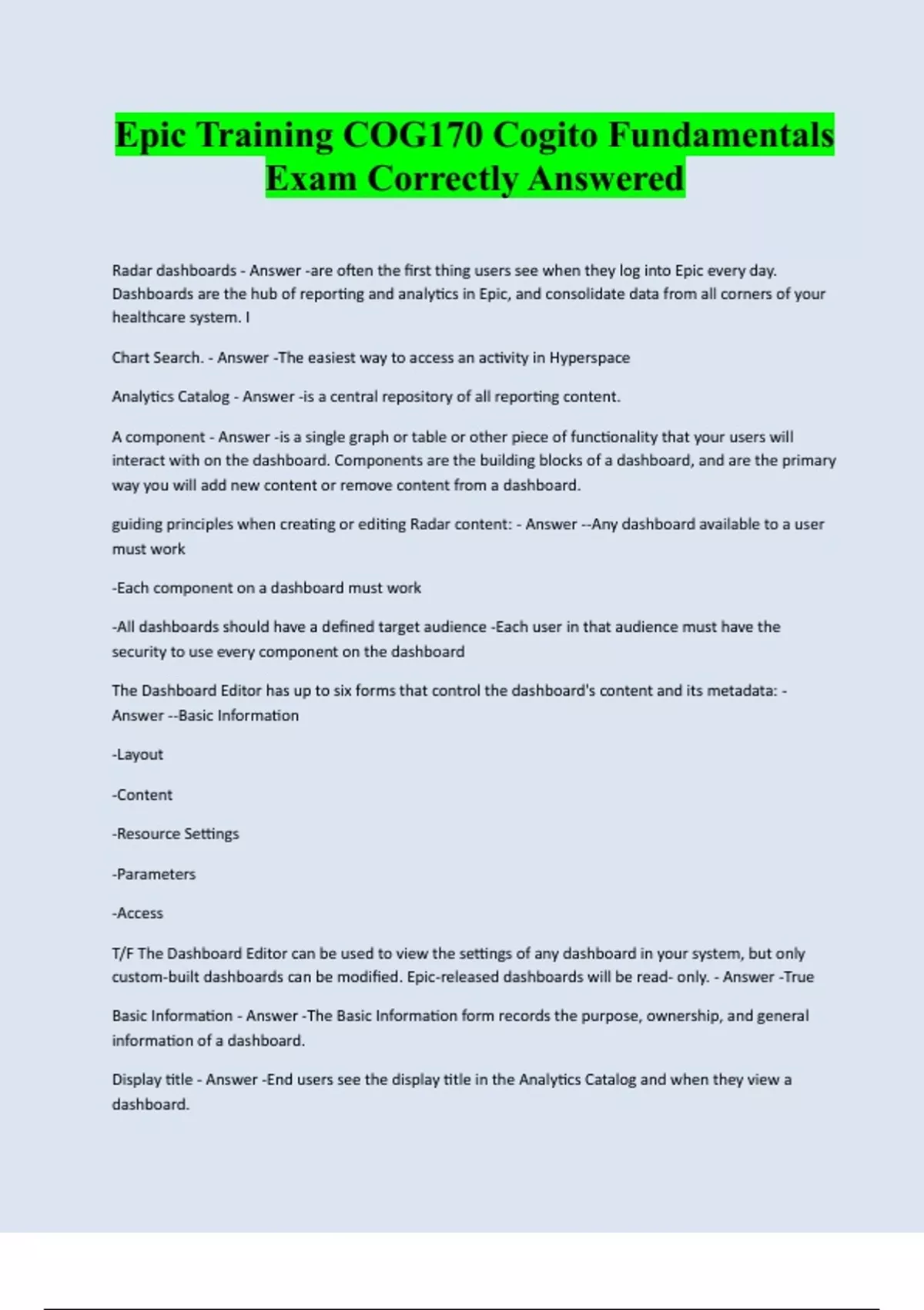 Package Deal for COG170 Cogito Fundamentals with Correct Solutions 2024 | 2025 - Stuvia US