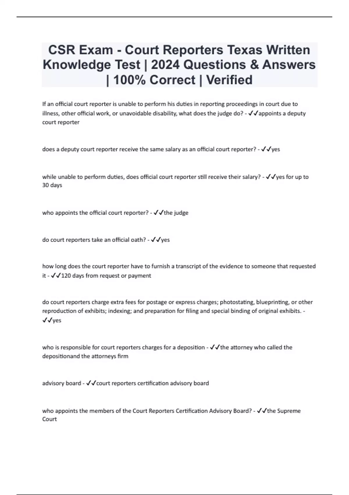 CSR Exam - Court Reporters Texas Written Knowledge Test | 2024 ...