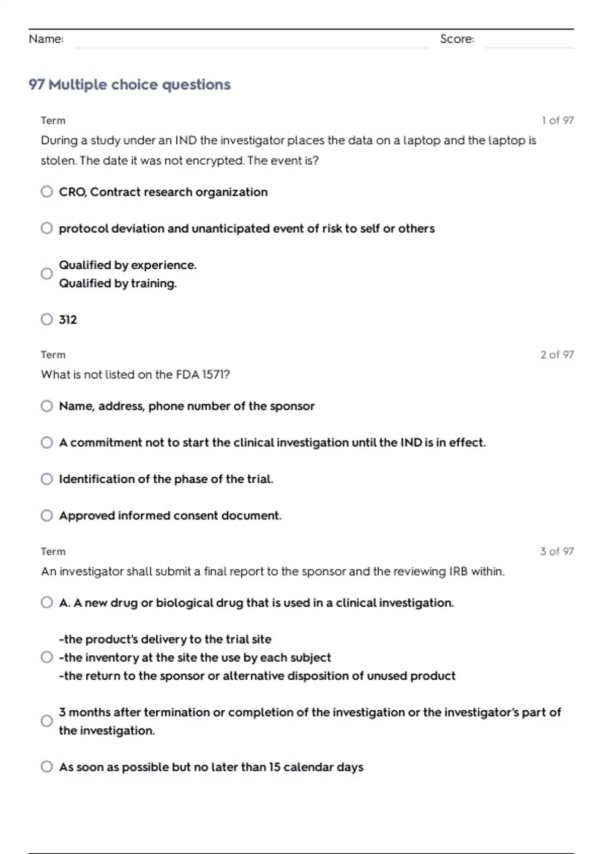 SOCRA CCRP EXAM 2024 QUESTIONS WITH COMPLETE SOLUTIONS - SOCRA - Stuvia US