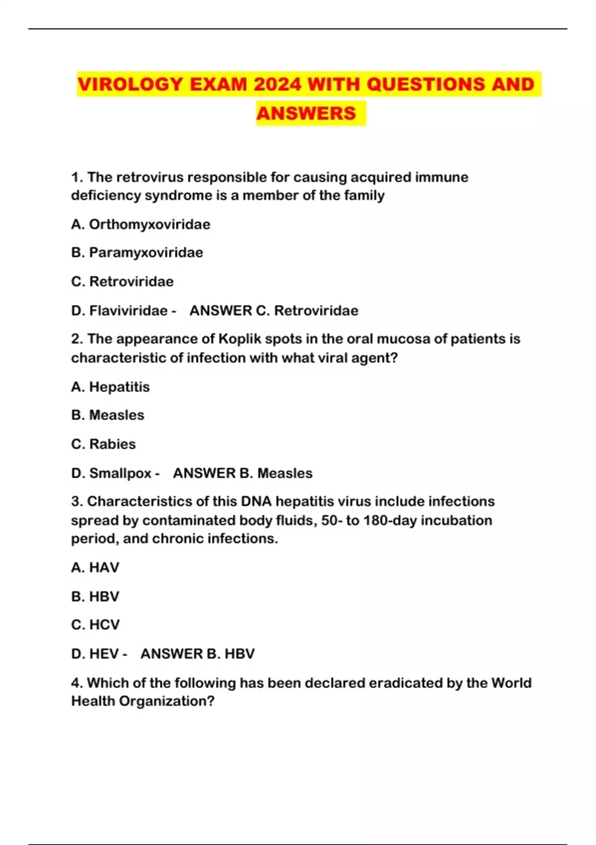 VIROLOGY EXAM 2024 WITH QUESTIONS AND ANSWERS - VIROLOGY - Stuvia US