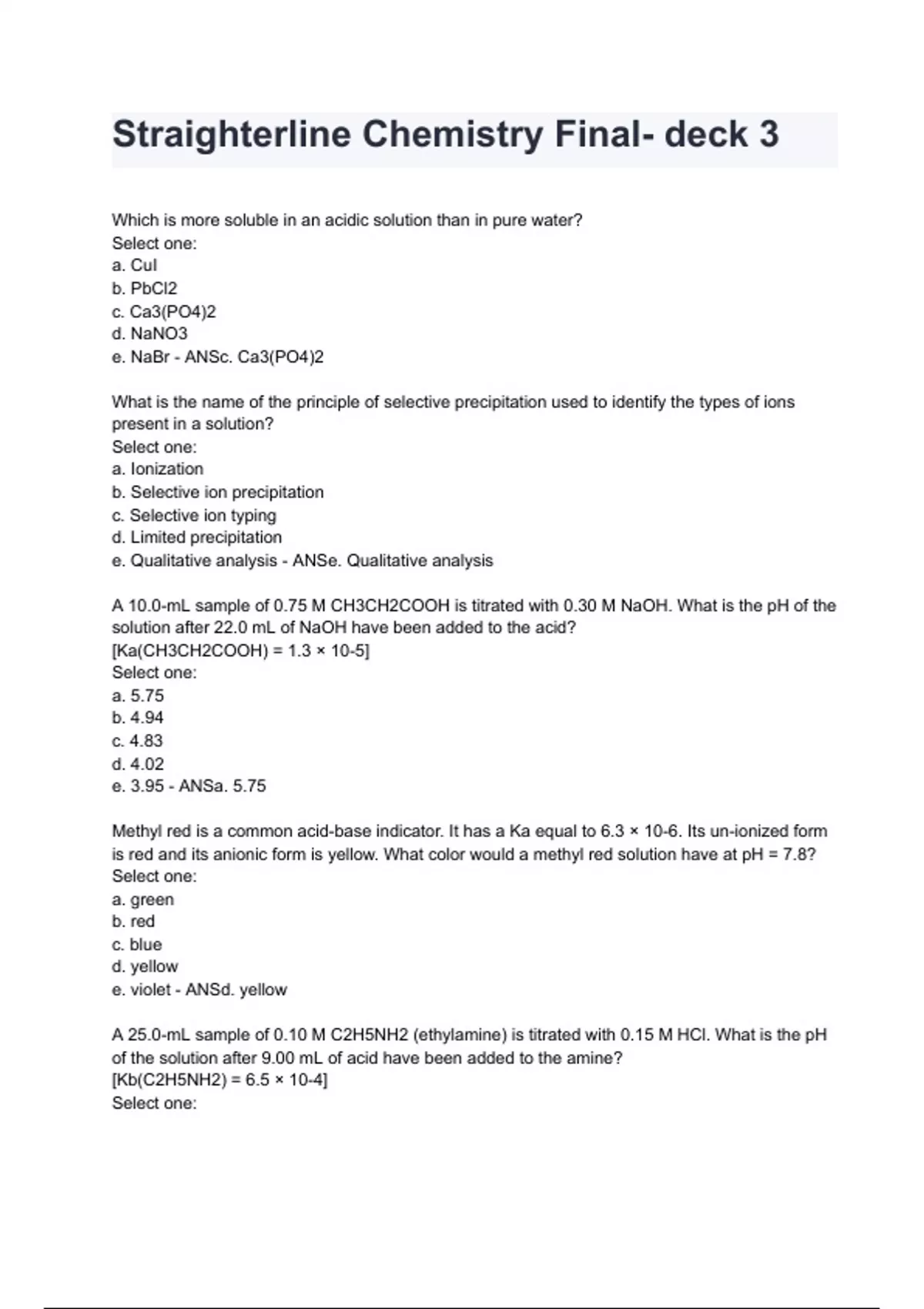 Straighterline Chemistry Final- deck 3 questions and answers guaranteed ...