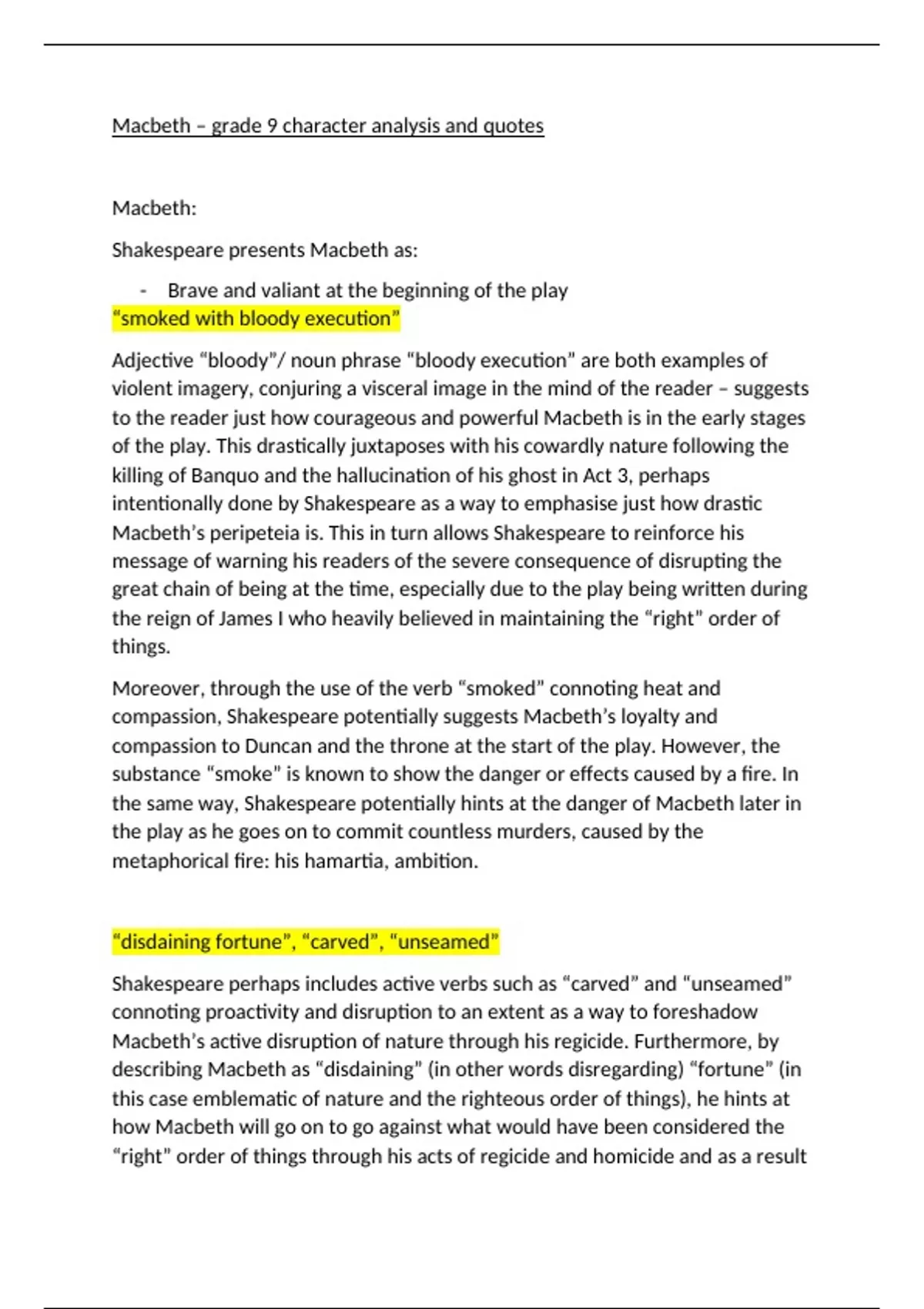 AQA GCSE Macbeth Grade 9 character analysis and quotes - English ...
