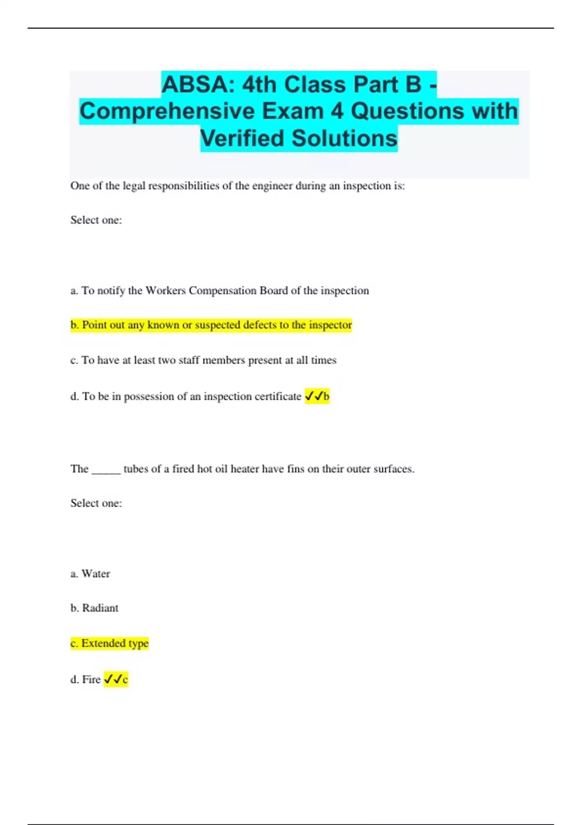 ABSA: 4th Class Part B - Comprehensive Exam 4 Questions with Verified Solutions - ABSA: 4th ...