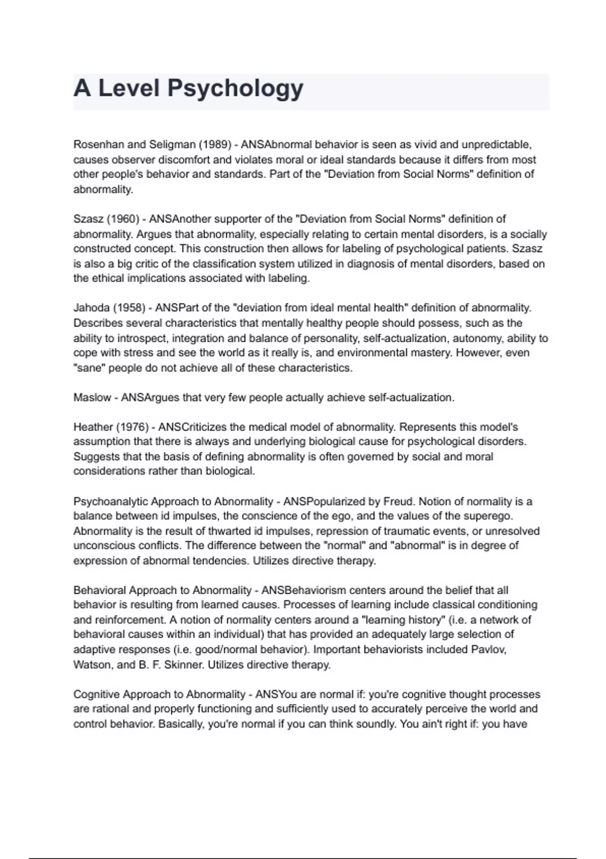 A Level Psychology questions and answers guaranteed pass 2024/2025 ...