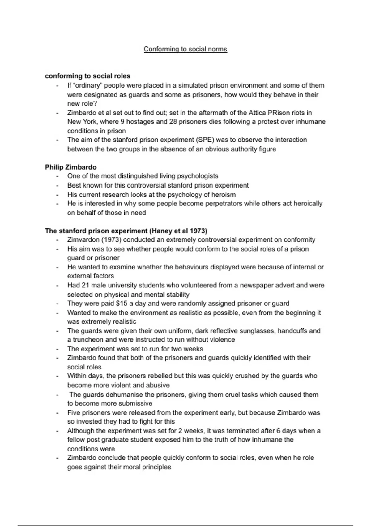 Summary Social influence conforming to social roles AQA a level ...