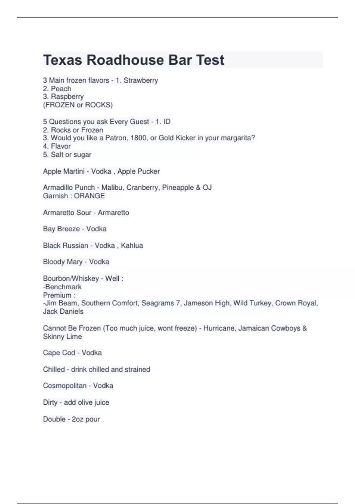 Texas Roadhouse Bar Test - Texas Roadhouse - Stuvia US
