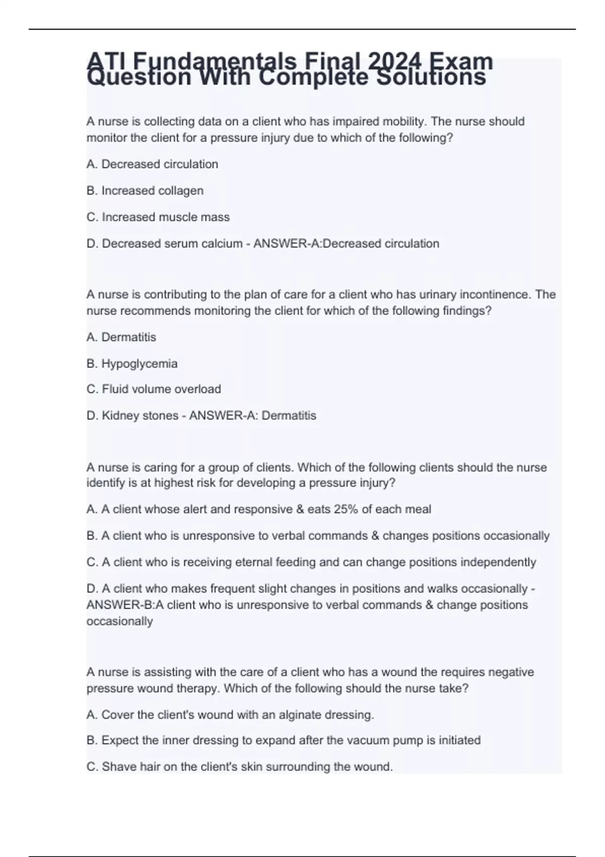 ATI Fundamentals Final 2024 Exam Question With Complete Solutions - ATI ...