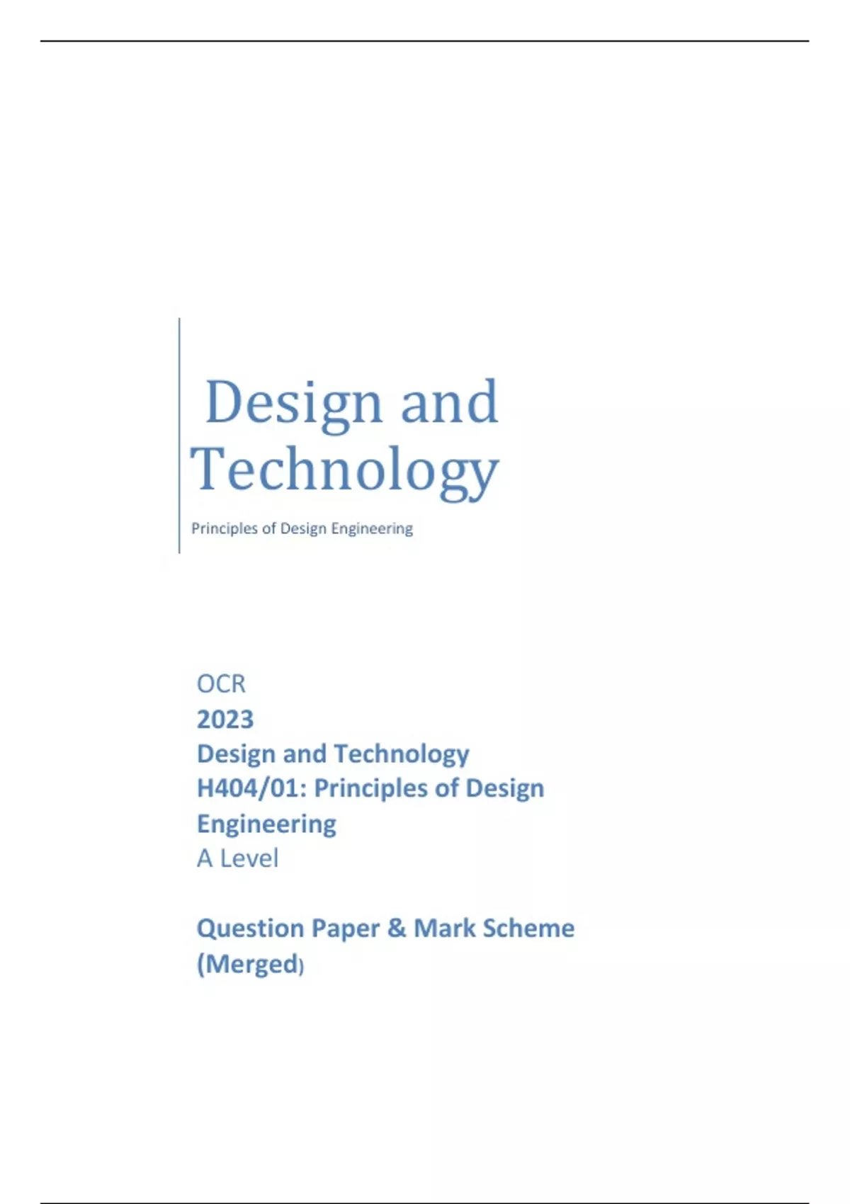 OCR 2023 Design and Technology H404/01: Principles of Design ...