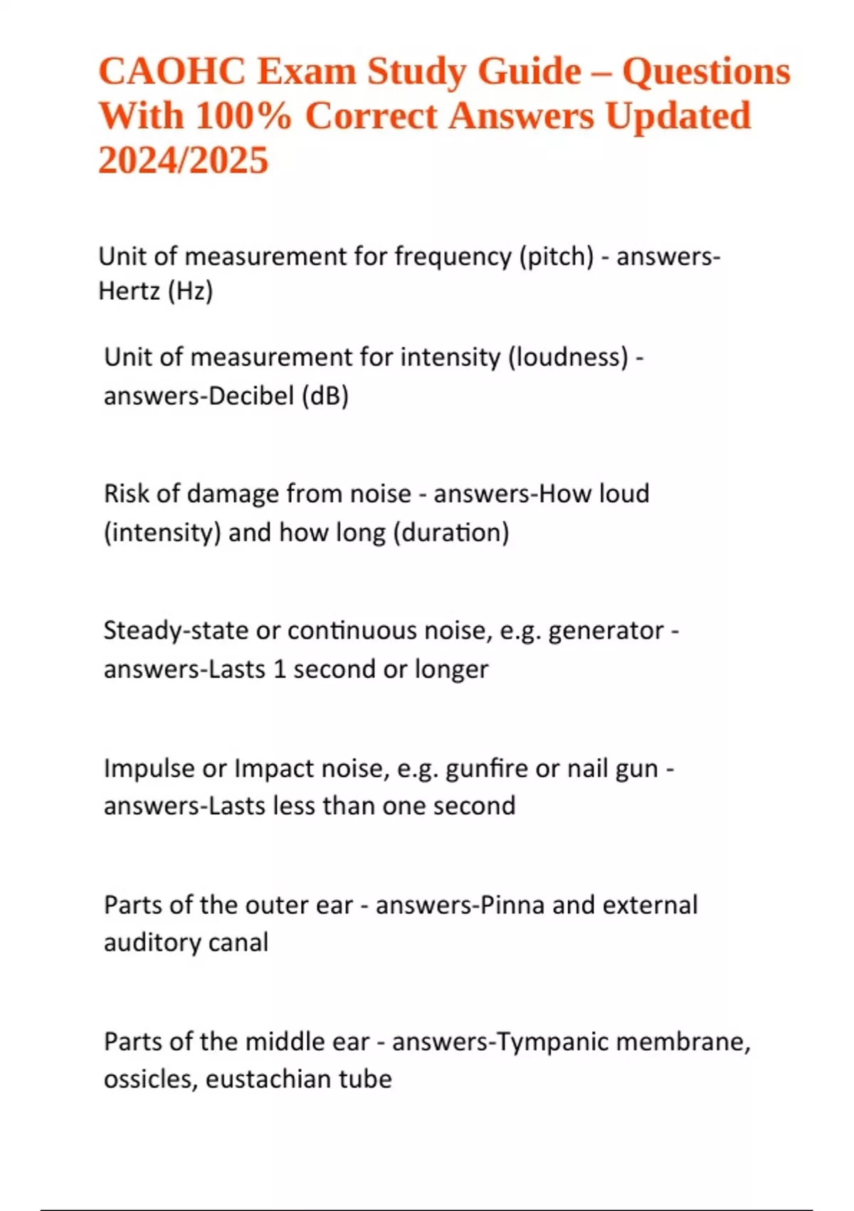 CAOHC Exam Prep Questions with 100% correct Answers Latest Updated ...