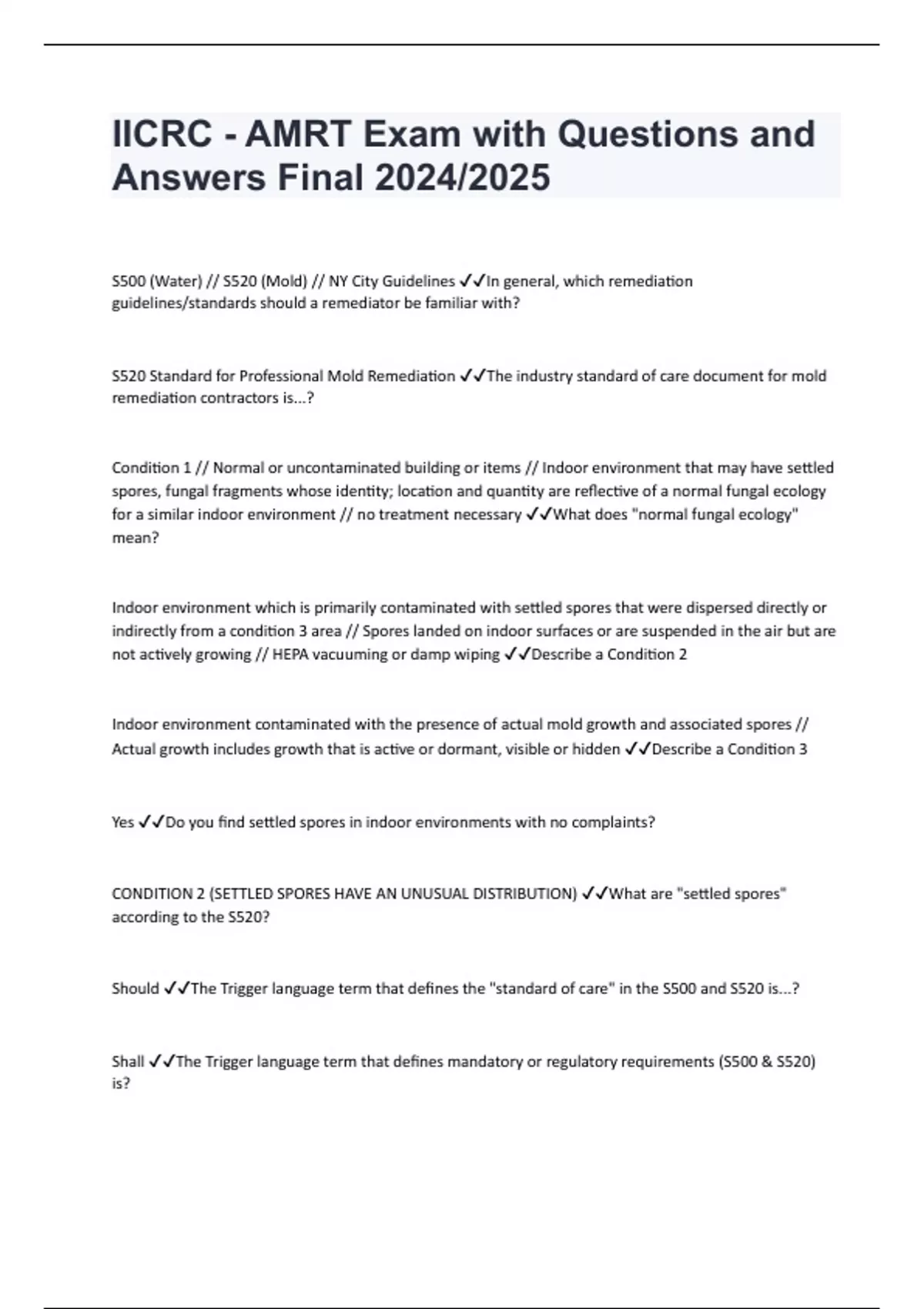 IICRC - AMRT Exam with Questions and Answers Final 2024/2025 - Amrt ...