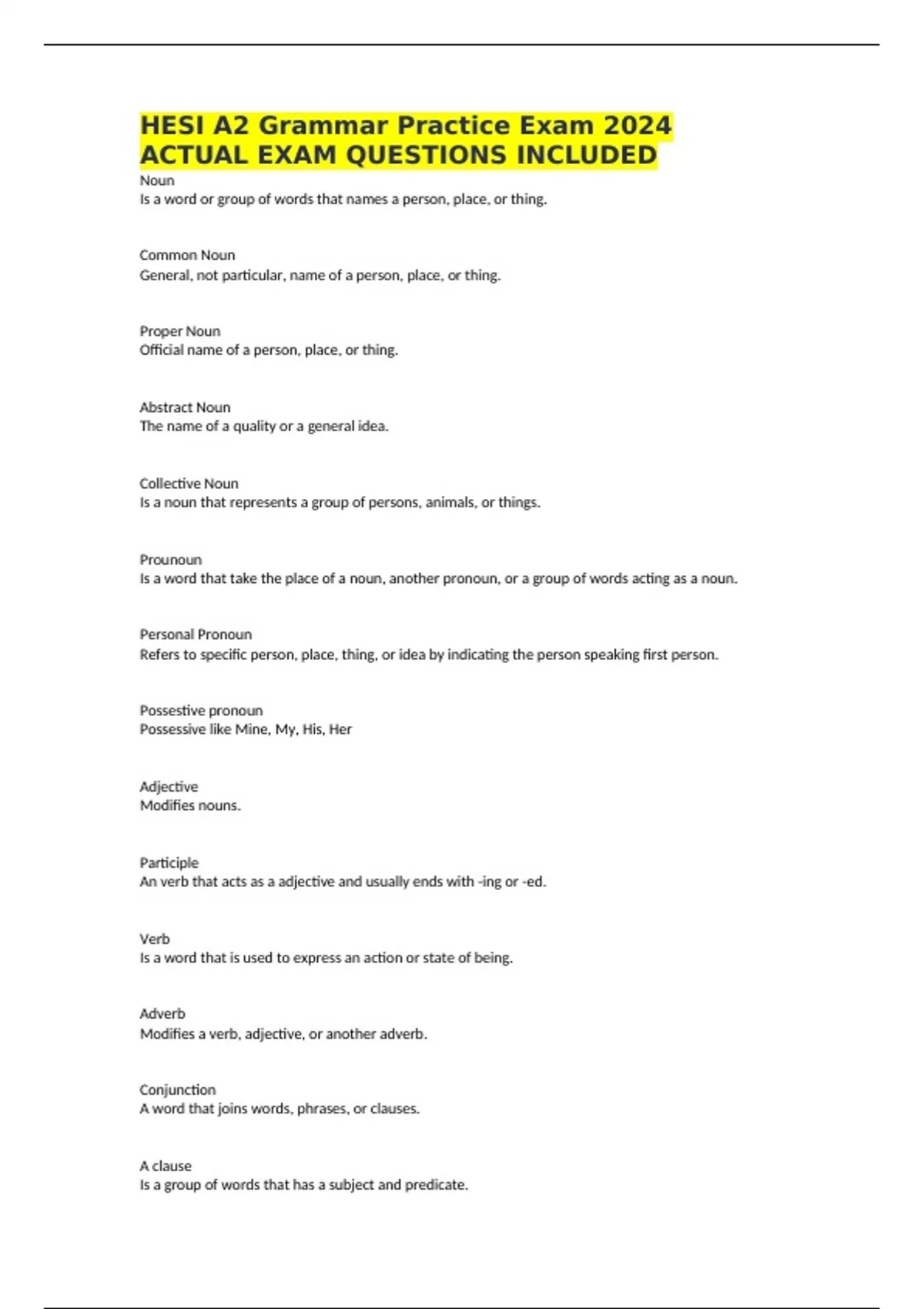 HESI A2 Grammar Practice Exam 2024 ACTUAL EXAM QUESTIONS INCLUDED ...