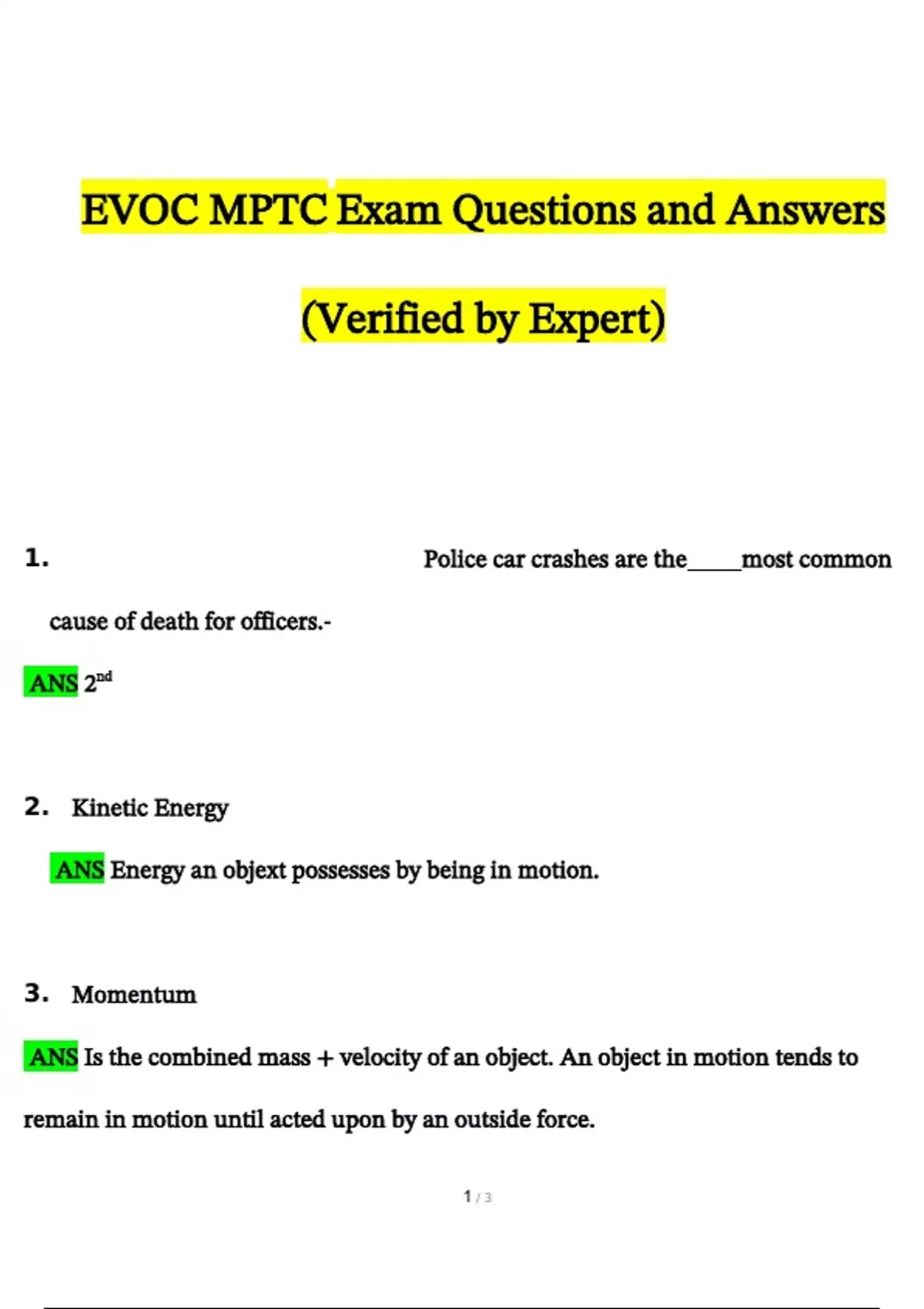 EVOC MPTC Exam Questions and Answers 2024 / 2025 | 100% Verified ...