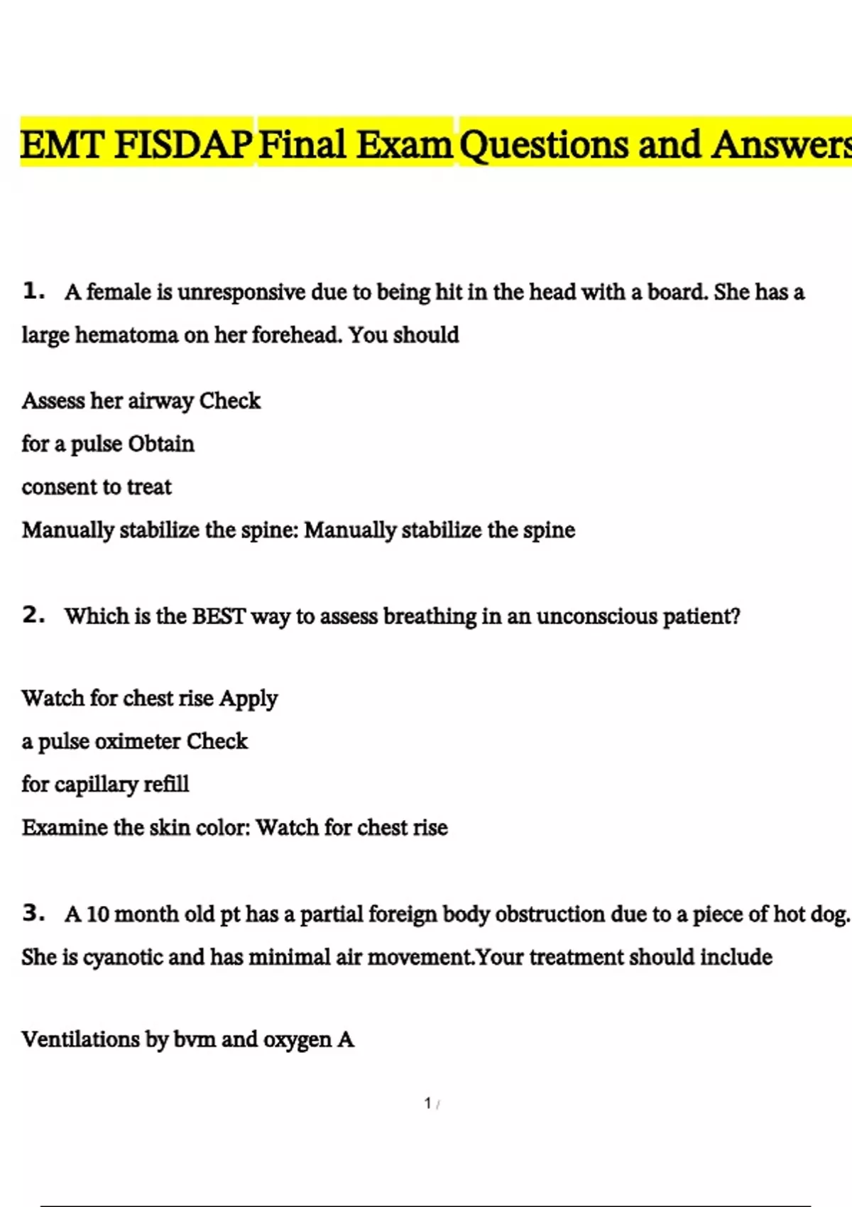EMT FISDAP Final Exam Questions and Answers 2024 / 2025 | 100% Verified ...