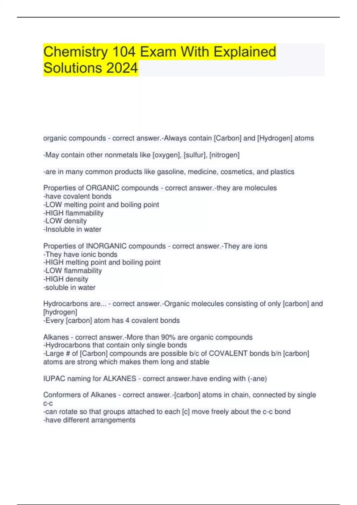 Chemistry 104 Exam With Explained Solutions 2024 - Chemistry 104 - Stuvia US