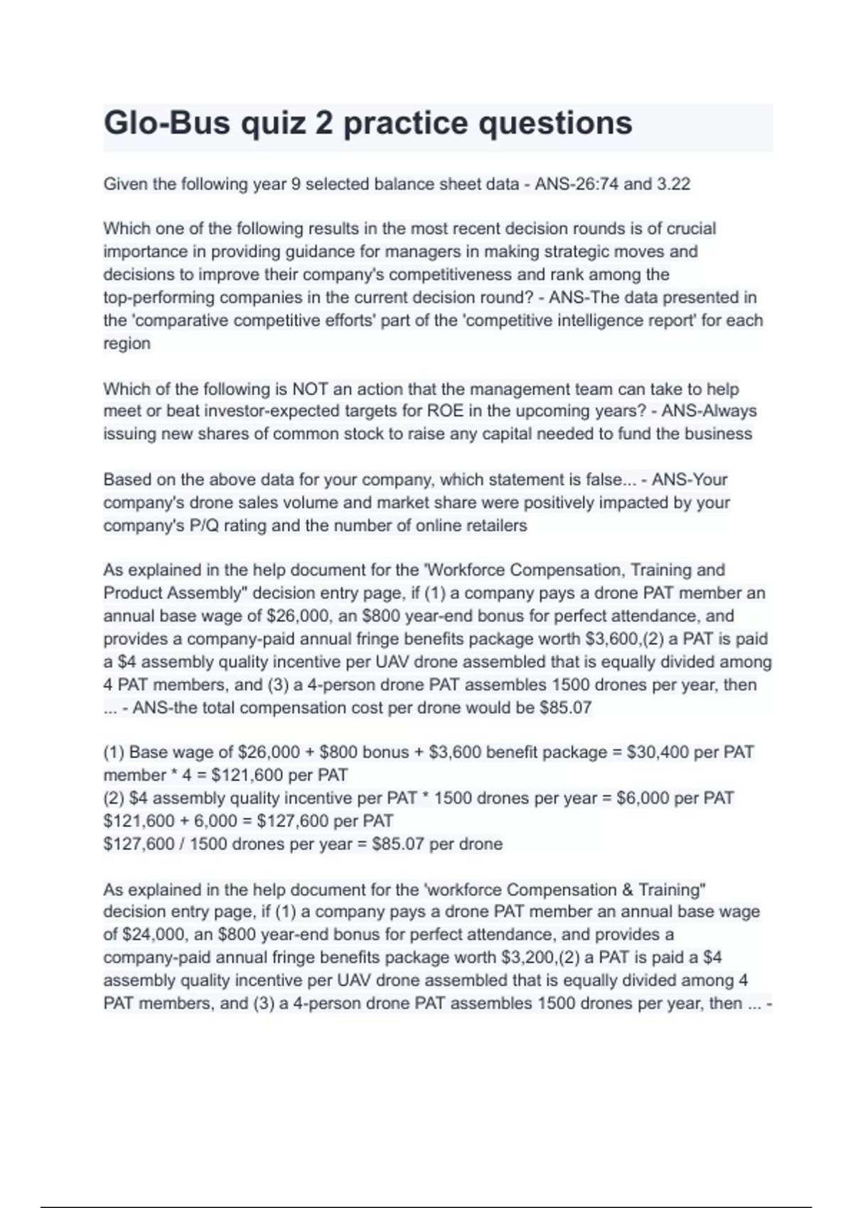 Glo-Bus quiz 2 practice questions With complete solution - GLO-BUS ...