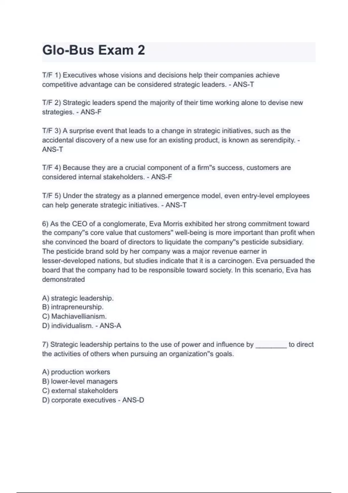 Glo-Bus Exam 2 With complete solution - GLO-BUS - Stuvia US