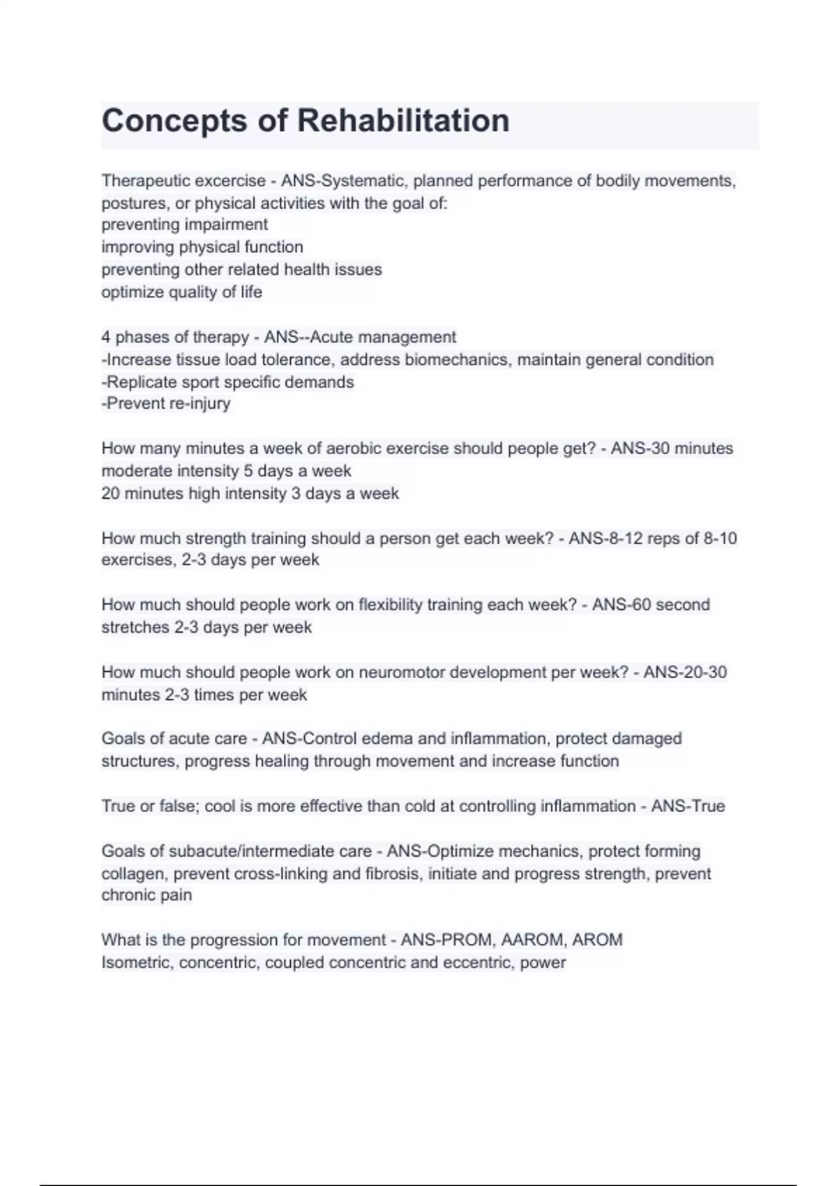 Concepts of Rehabilitation - Rehabilitation - Stuvia US