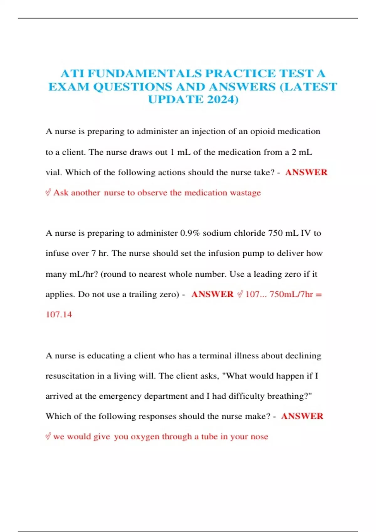 ATI FUNDAMENTALS PRACTICE TEST A EXAM QUESTIONS AND ANSWERS (LATEST ...