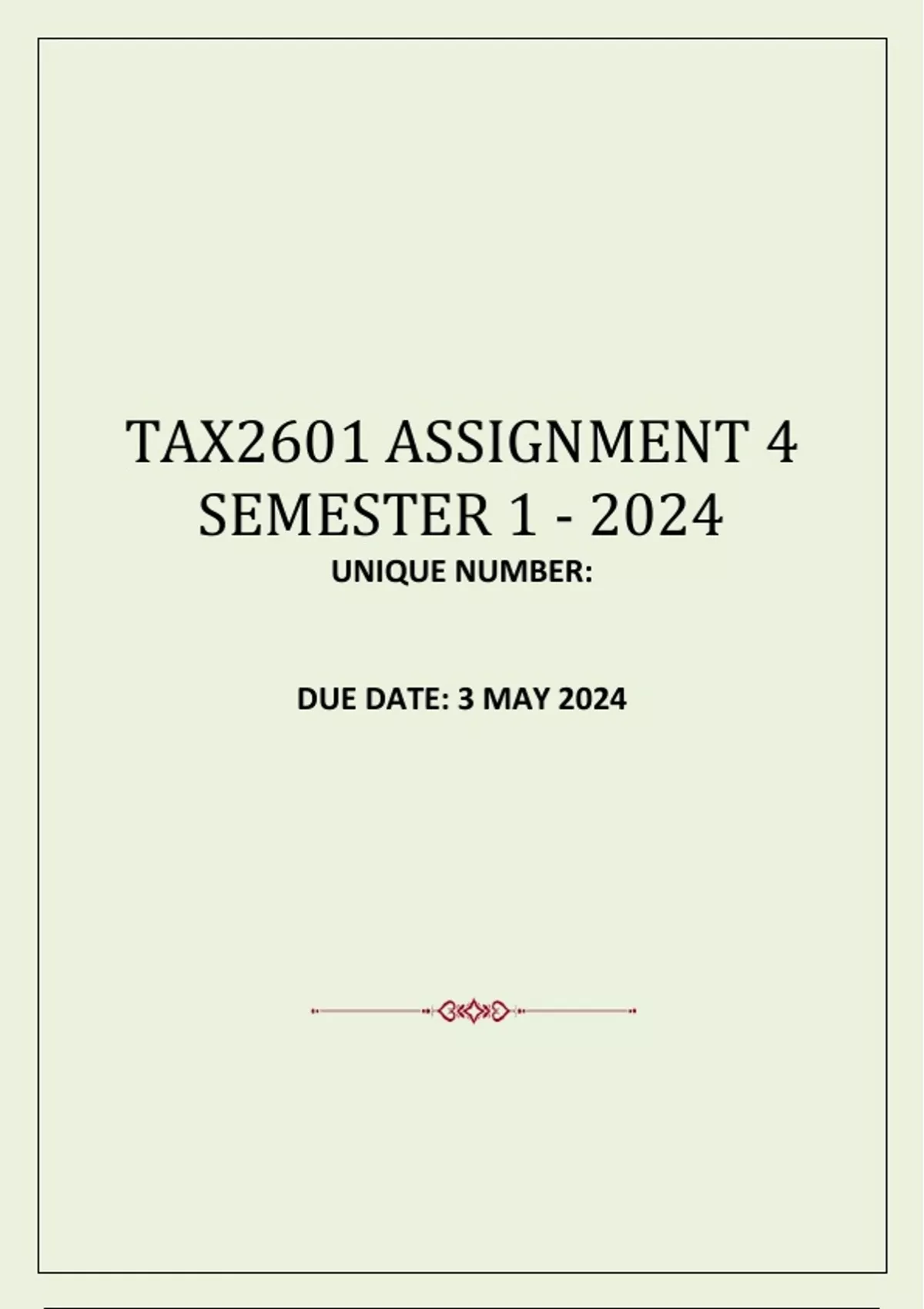 TAX2601: Principles of Taxation ASSIGNMENT 4 SEMESTER 1 - 2024 ...