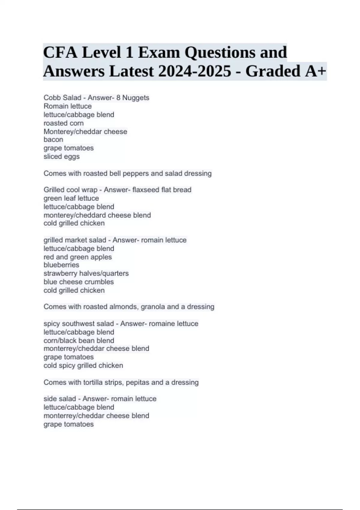 CFA Level 1 Exam Questions With Correct Answers Latest (Graded A+ ...