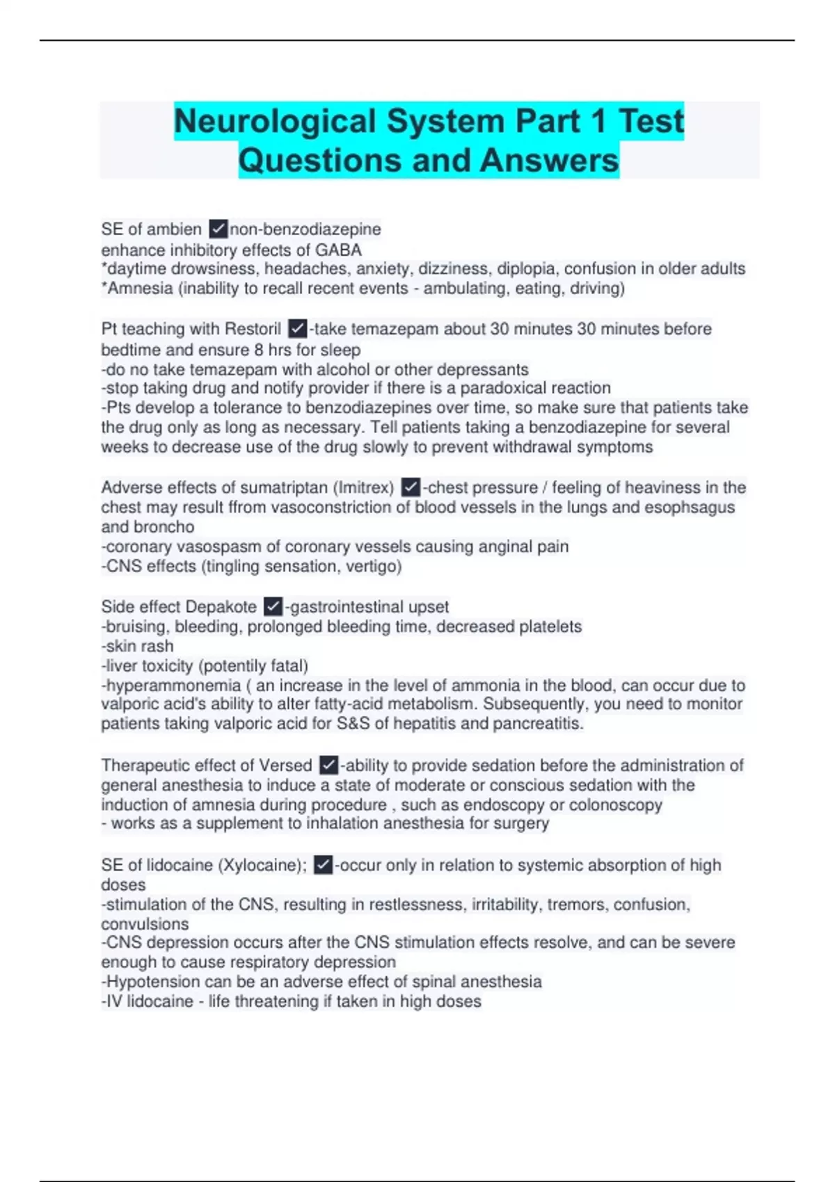 Neurological System Part 1 Test Questions and Answers - ATI ...