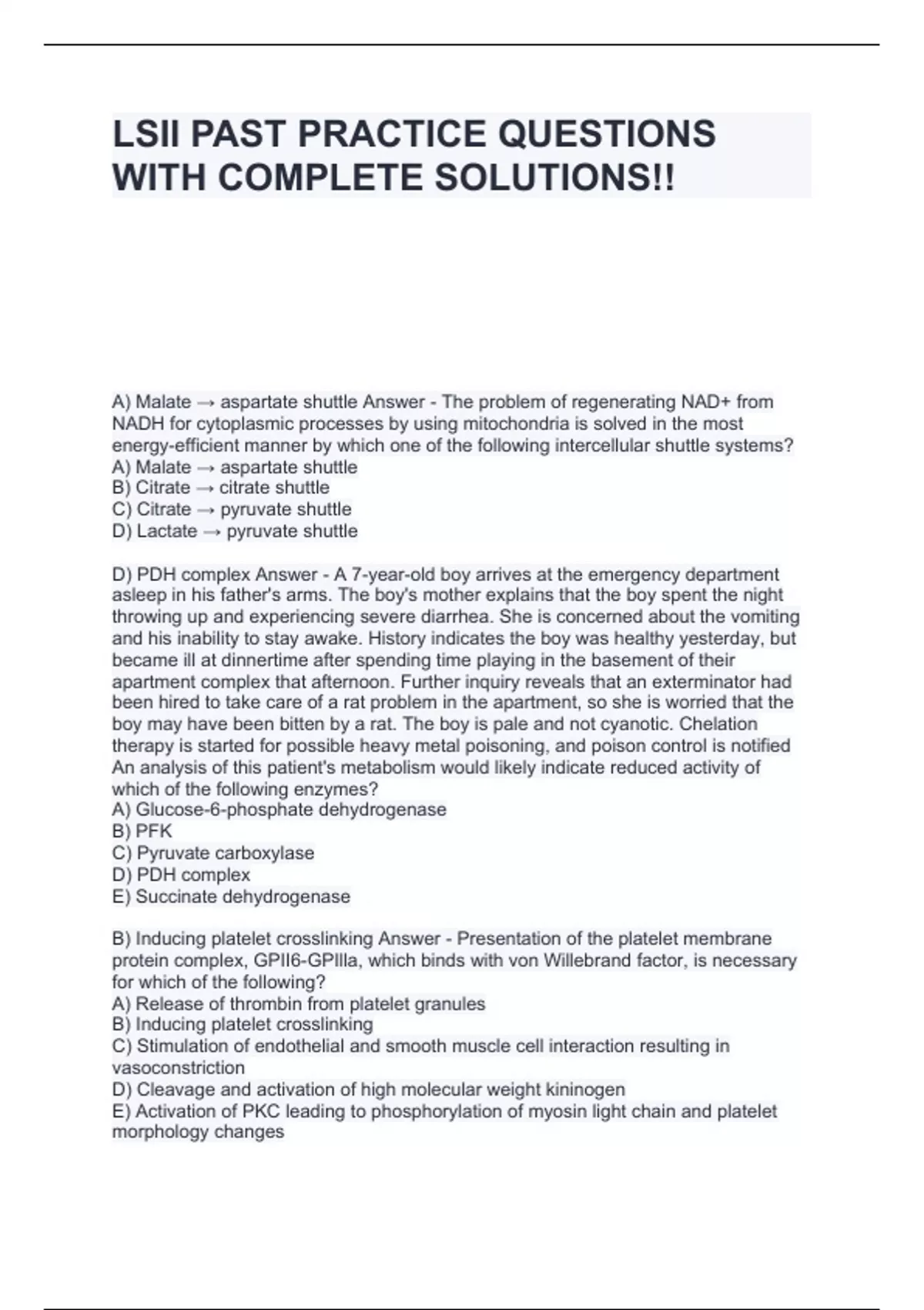 LSII PAST PRACTICE QUESTIONS WITH COMPLETE SOLUTIONS!! - LSII - Stuvia US