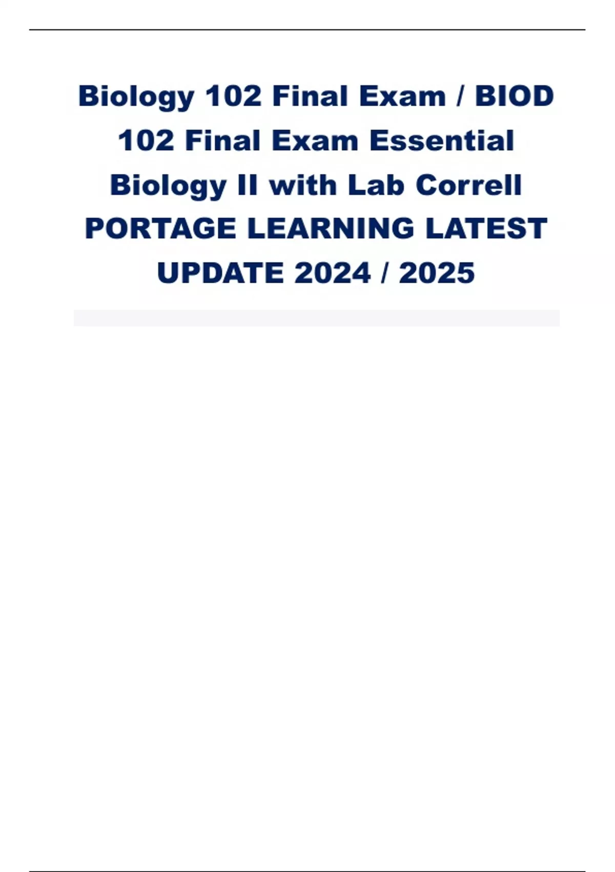 Biology 102 Final Exam / BIOD 102 Final Exam Essential Biology II with Lab Correll PORTAGE ...