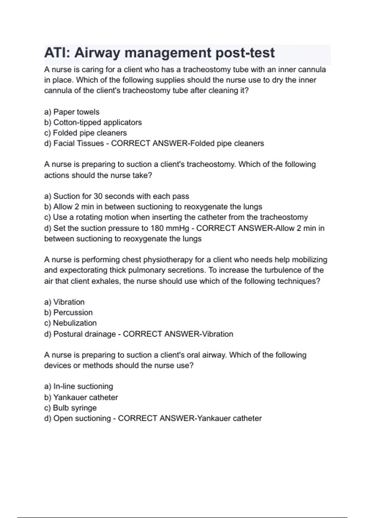 ATI_ Airway management post-test - Oxygen - Stuvia US