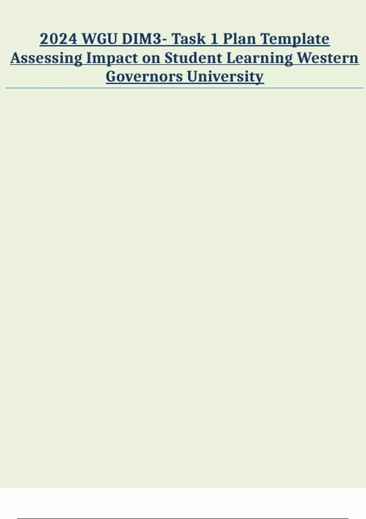 2024 WGU D093 |DIM3 Task 1 Plan Template Assessing Impact on Student Learning |Western Governors ...