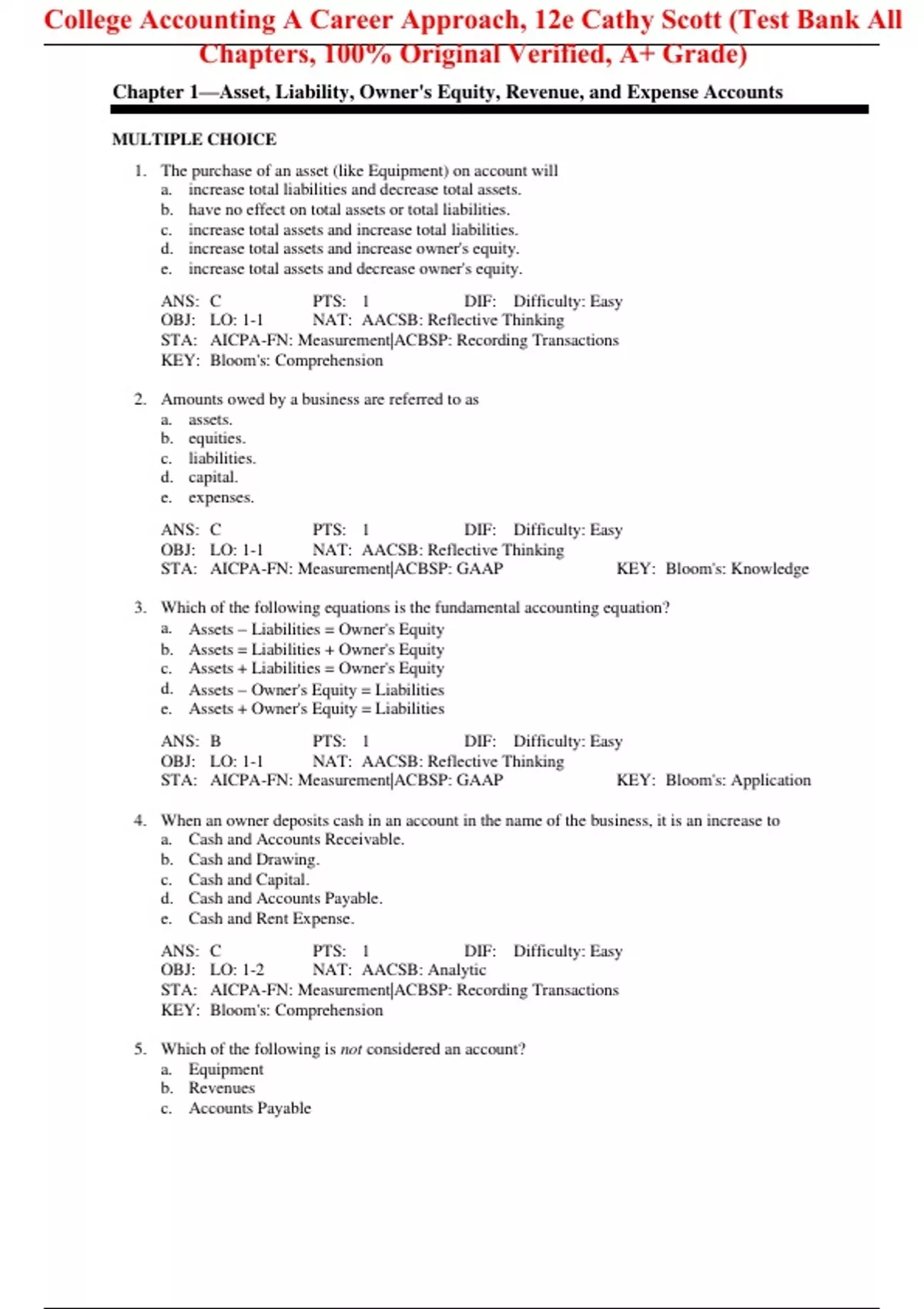 Test Bank for College Accounting A Career Approach 12th Edition By ...