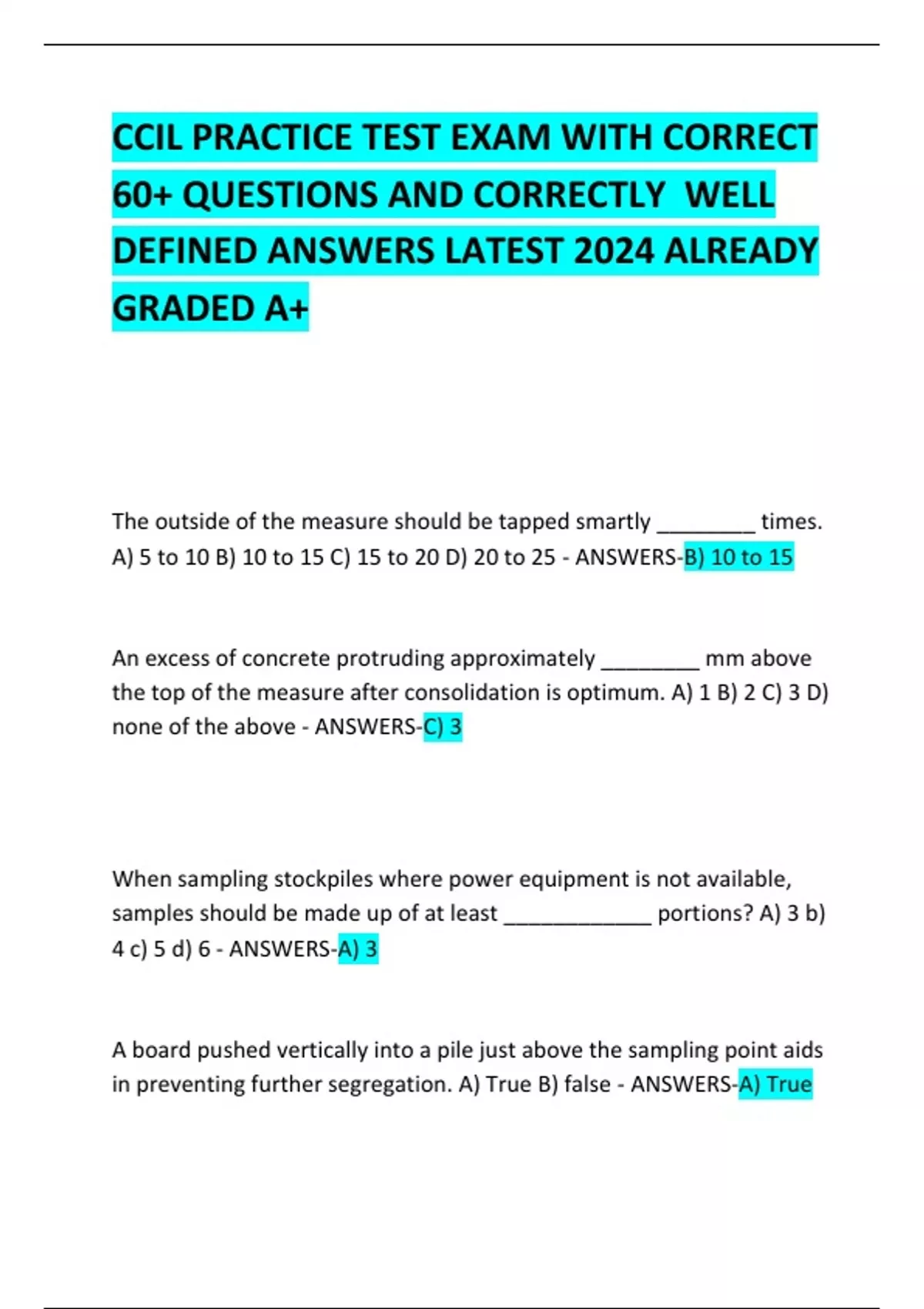 CCIL PRACTICE TEST EXAM WITH CORRECT 60+ QUESTIONS AND CORRECTLY WELL ...