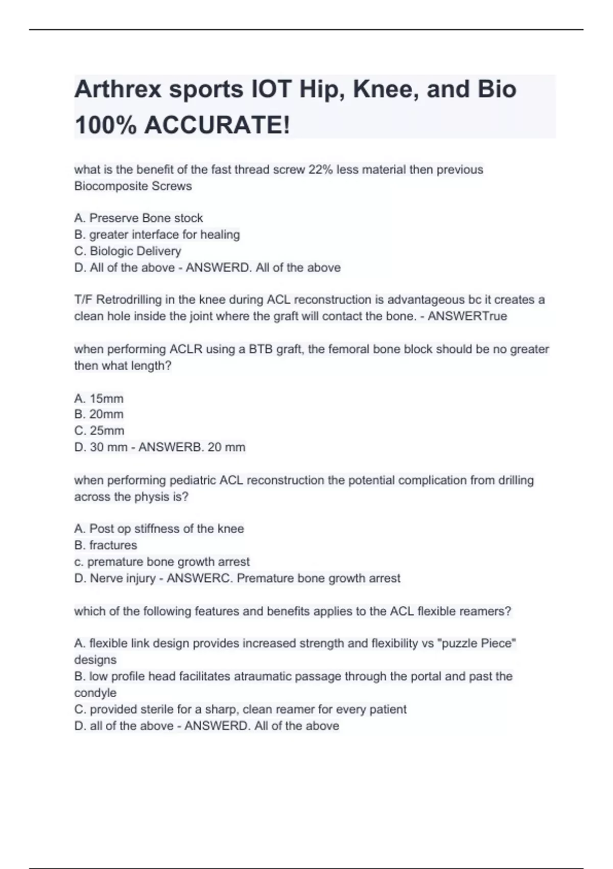 Arthrex sports IOT Hip, Knee, and Bio 100% ACCURATE! - Arthrex sports ...