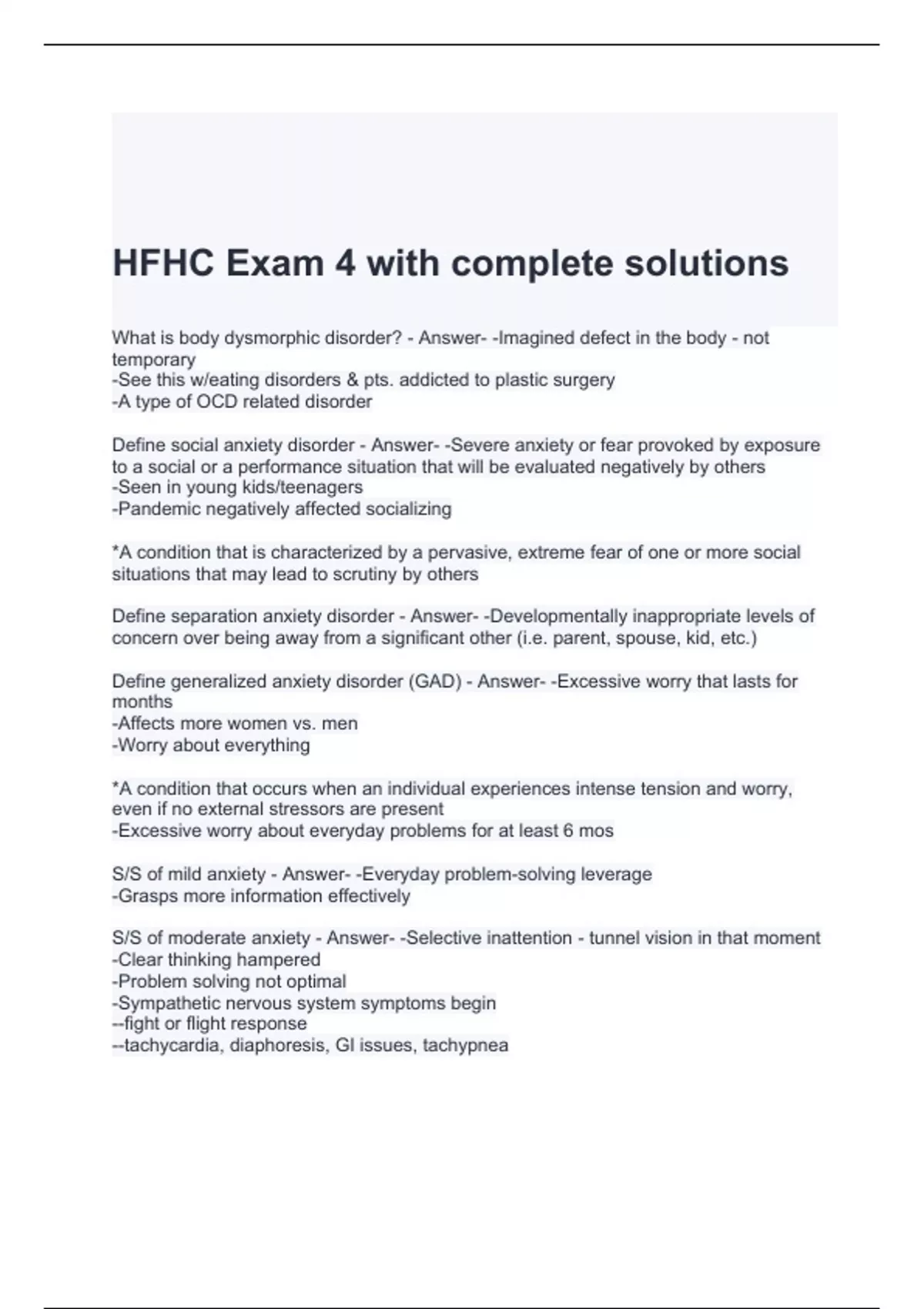 HFHC Exam 4 with complete solutions - HFHC - Stuvia US