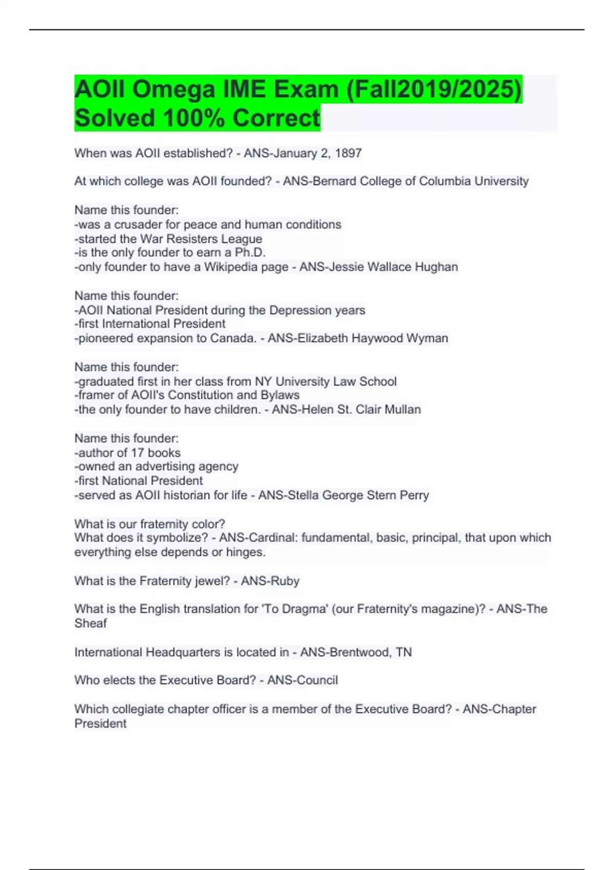 AOII Omega IME Exam (Fall) Solved 100% Correct - IME - Stuvia US