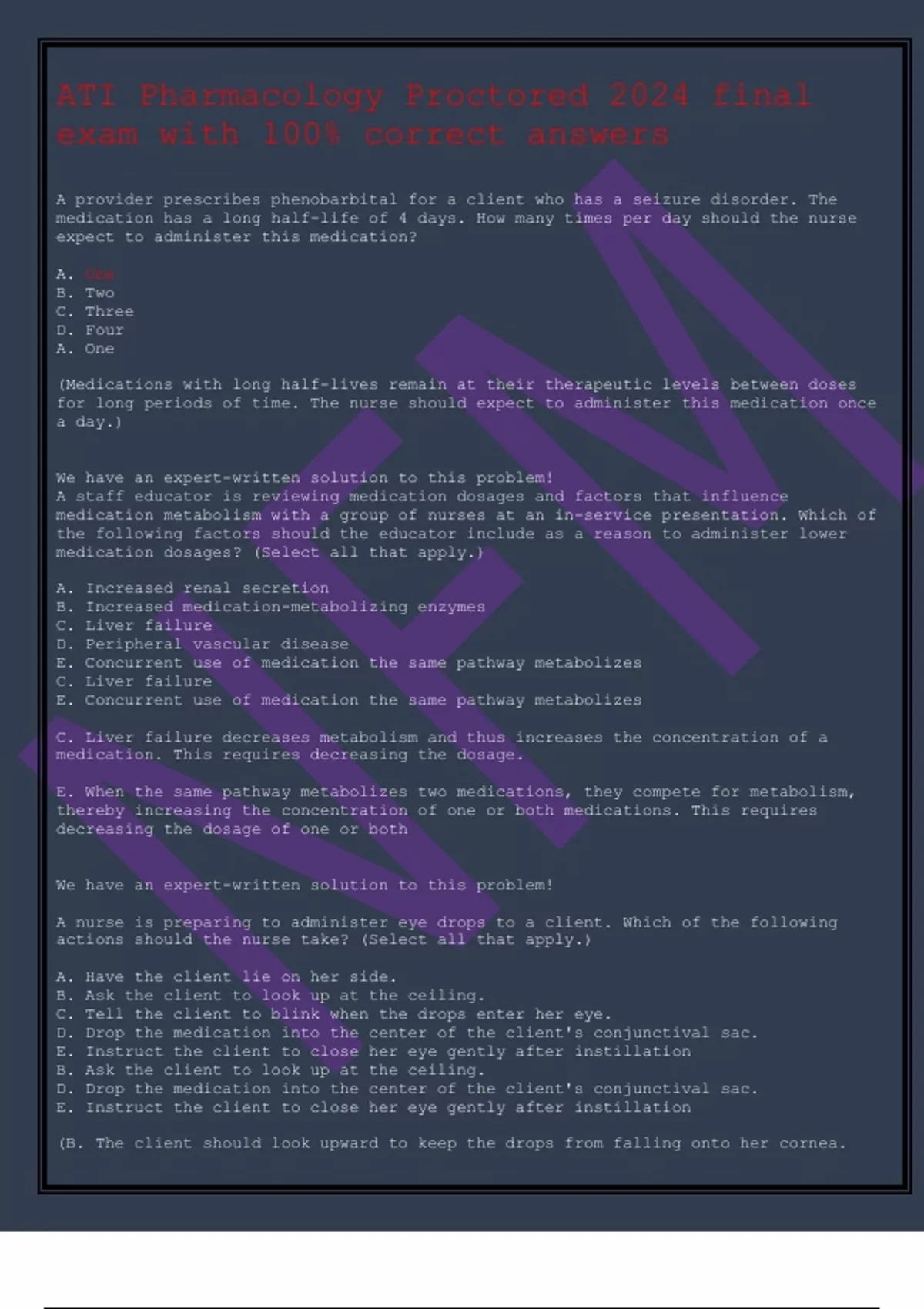 ATI Pharmacology Proctored 2024 final exam with 100% correct answers ...