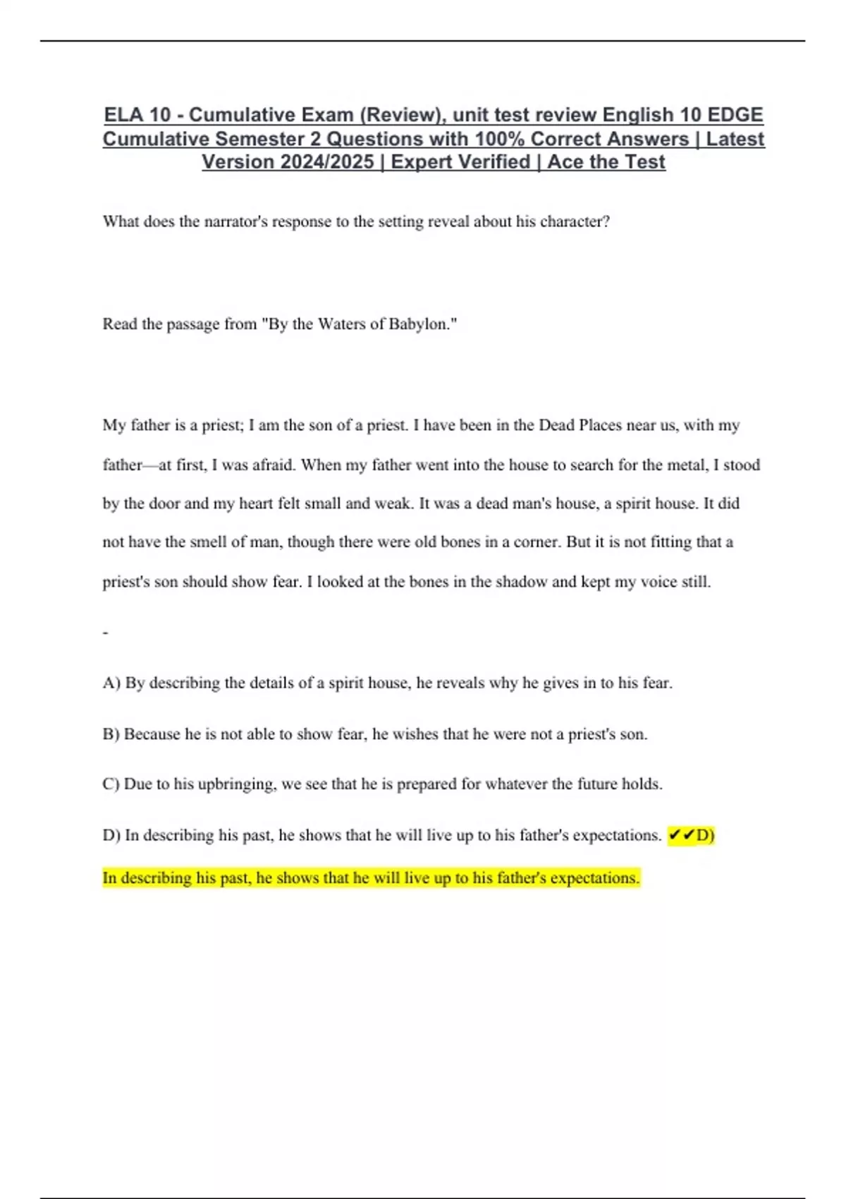 ELA 10 - Cumulative Exam (Review), unit test review English 10 EDGE ...