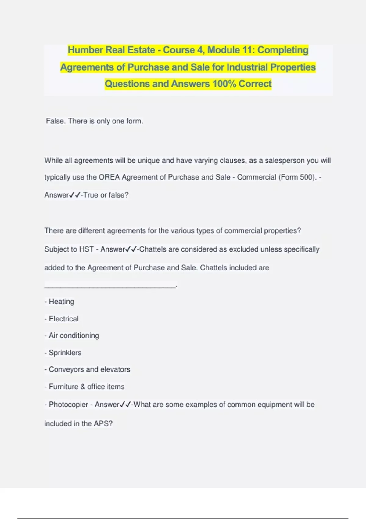 Humber Real Estate - Course 4, Module 11: Completing Agreements of ...