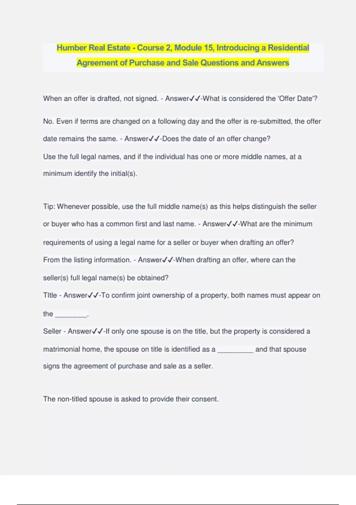 Humber Real Estate - Course 2, Module 15, Introducing a Residential ...