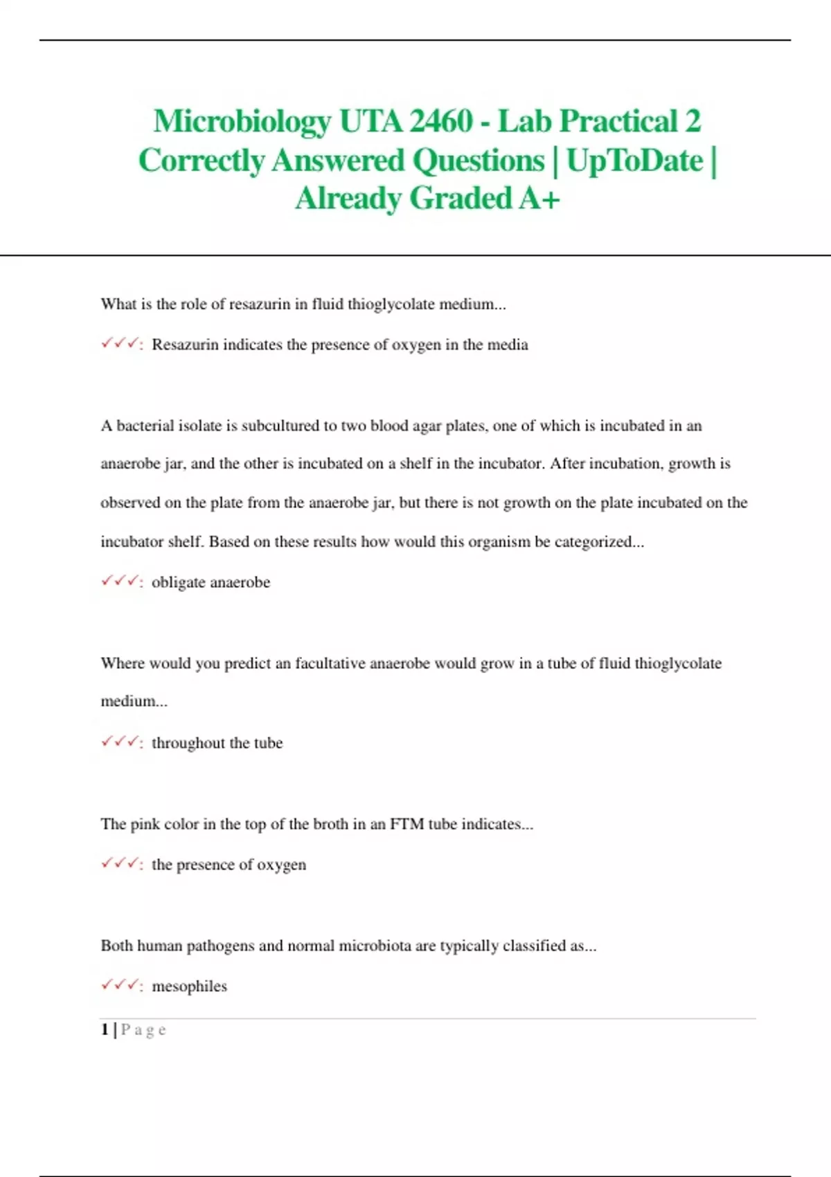 Microbiology UTA 2460 - Lab Practical 2 Correctly Answered Questions ...