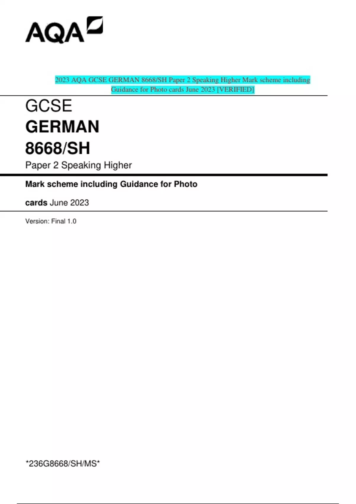 Package deal :: 2023 AQA GCSE GERMAN Paper 1, Paper 2, Paper 3 & Paper ...