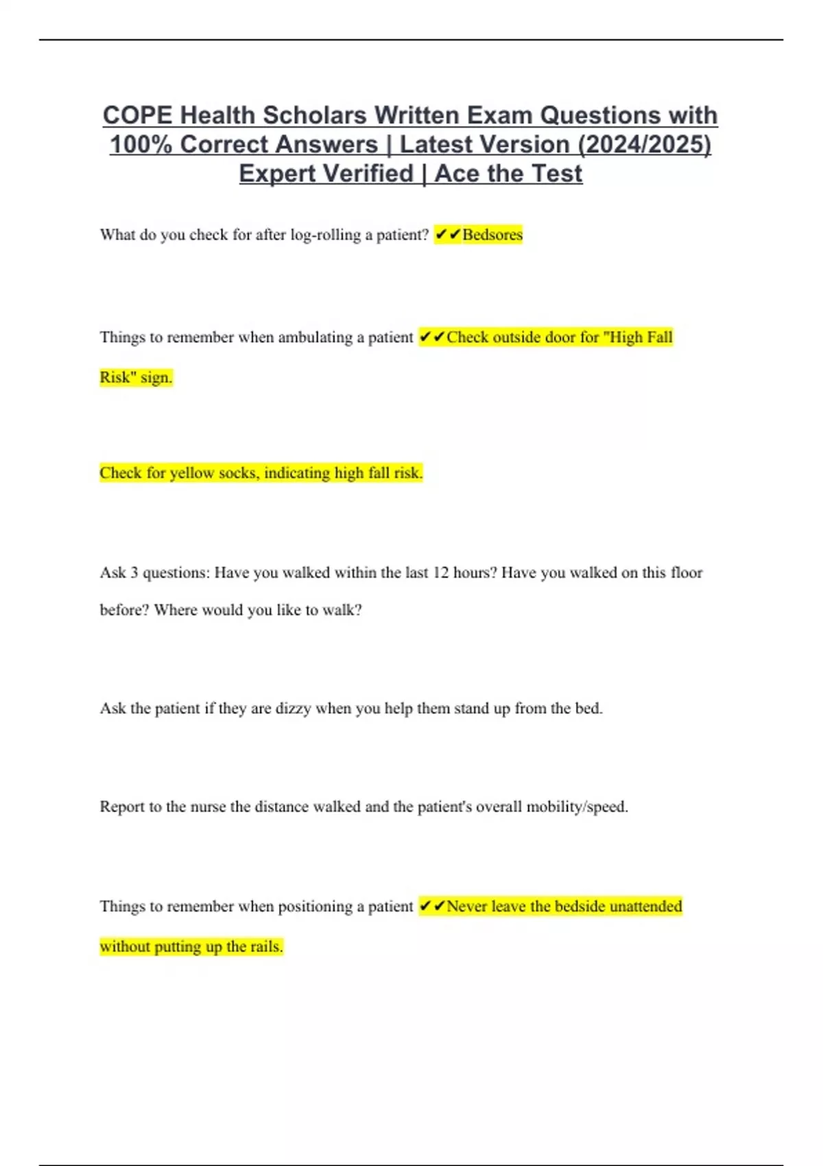 COPE Health Scholars Written Exam Questions with 100% Correct Answers ...