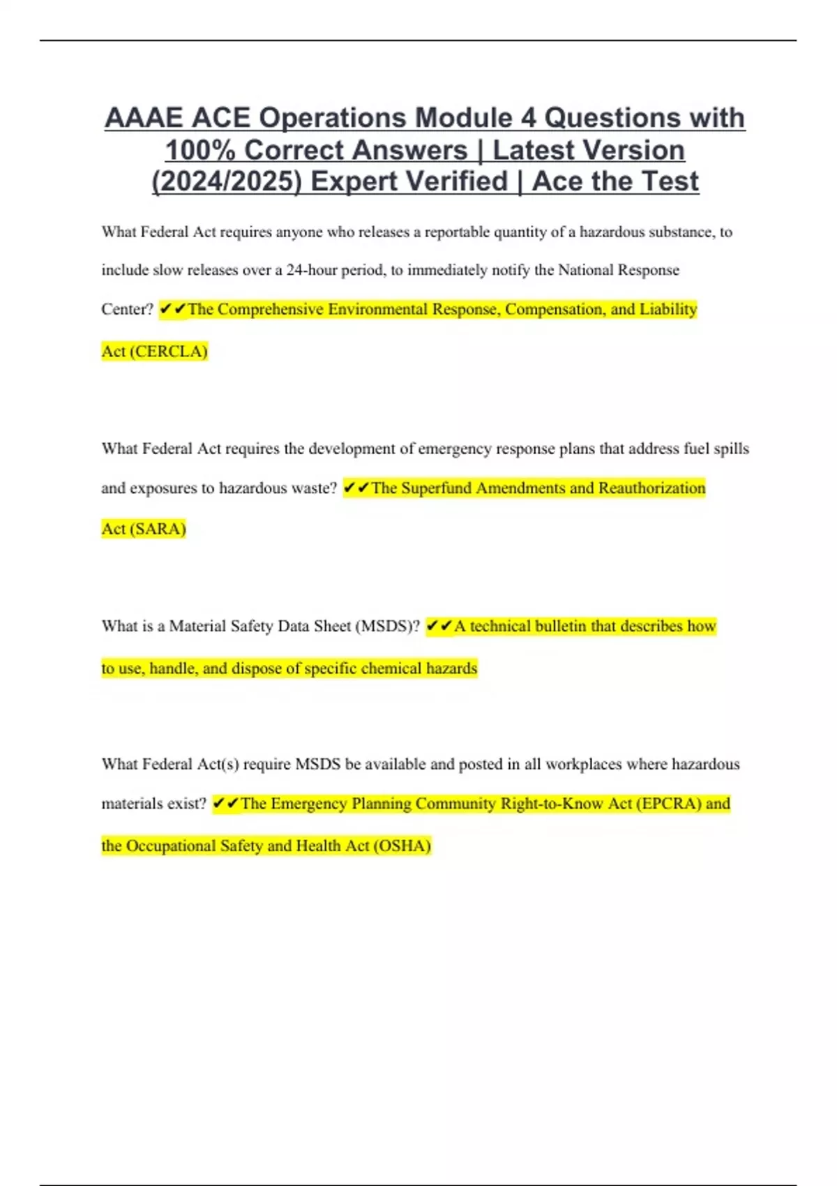 AAAE ACE Operations Module 4 Questions with 100% Correct Answers ...