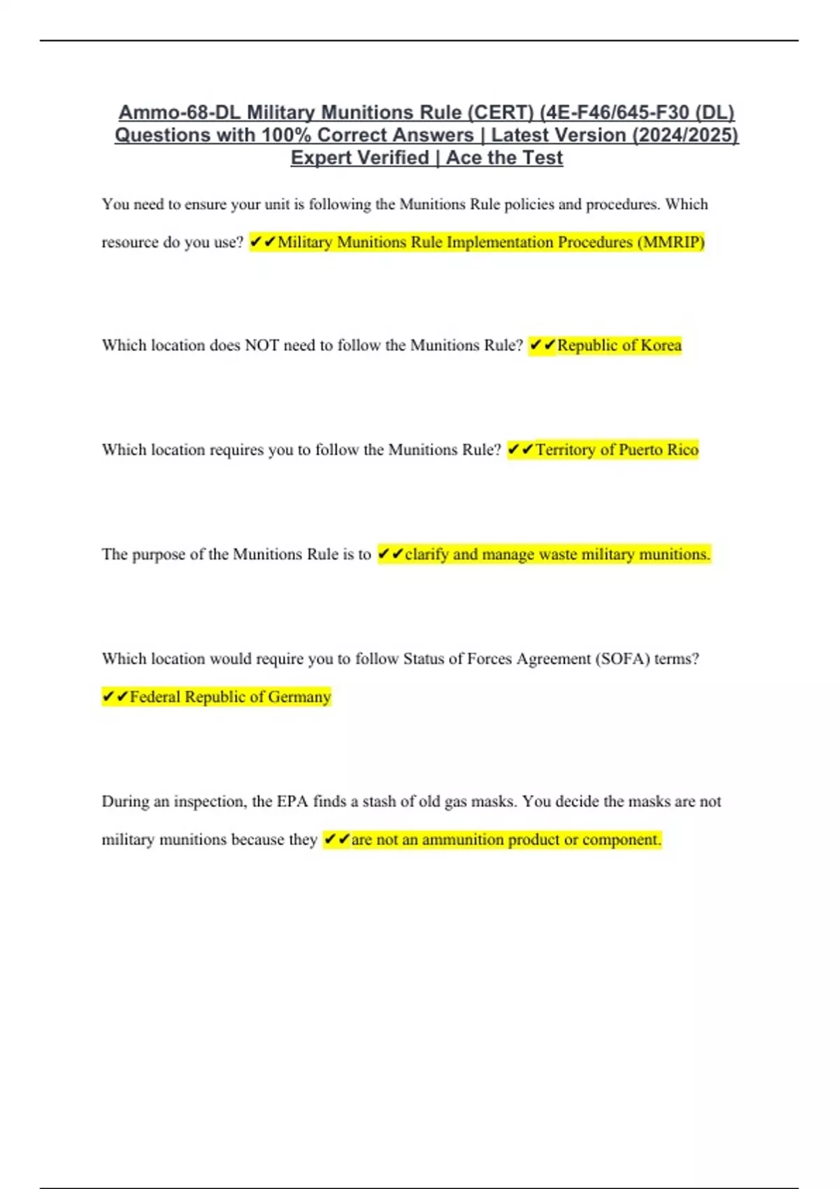 Ammo-68-DL Military Munitions Rule (CERT) (4E-F46/645-F30 (DL ...